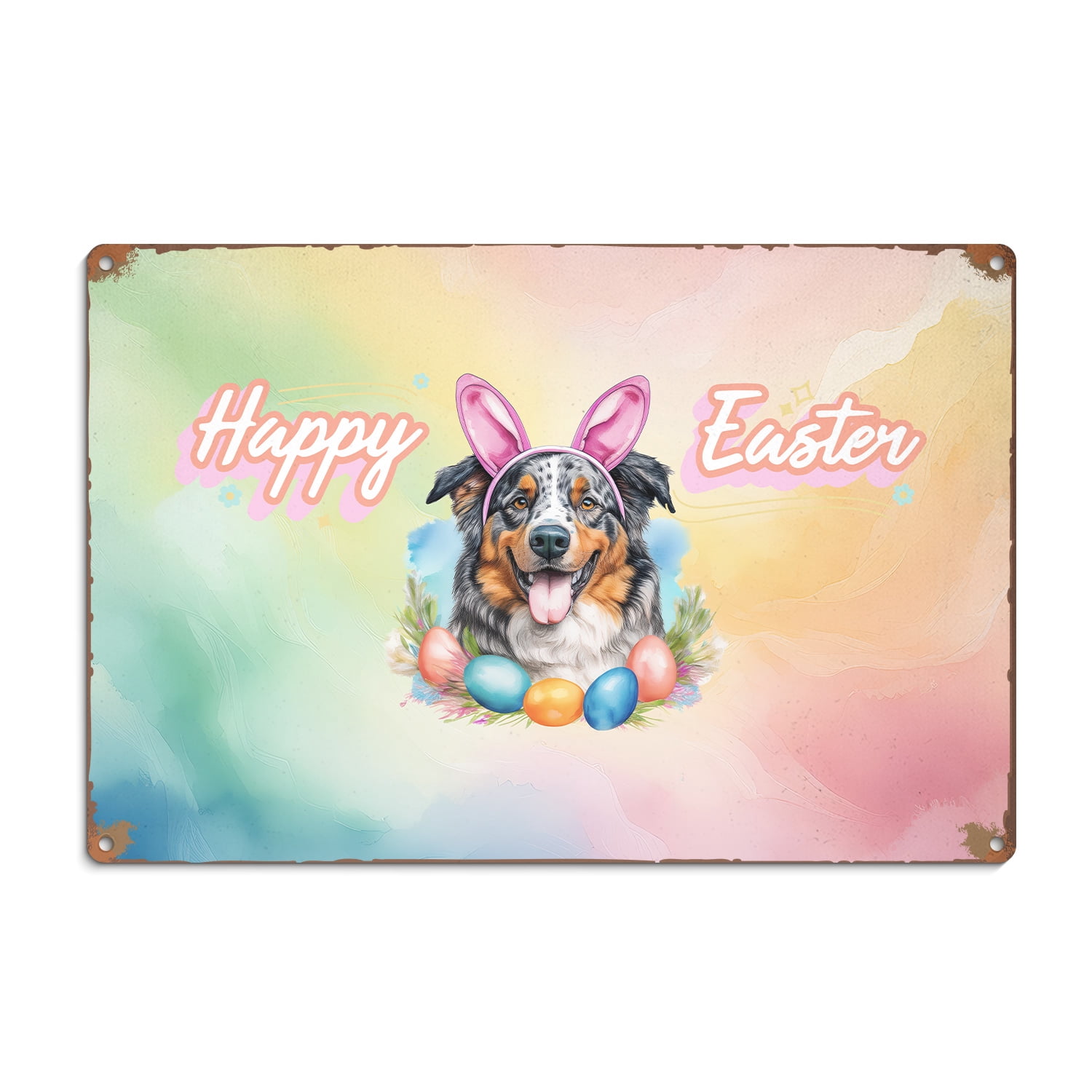 Happy Easter Australian Shepherd with Bunny Ear Headband and Flowers ...