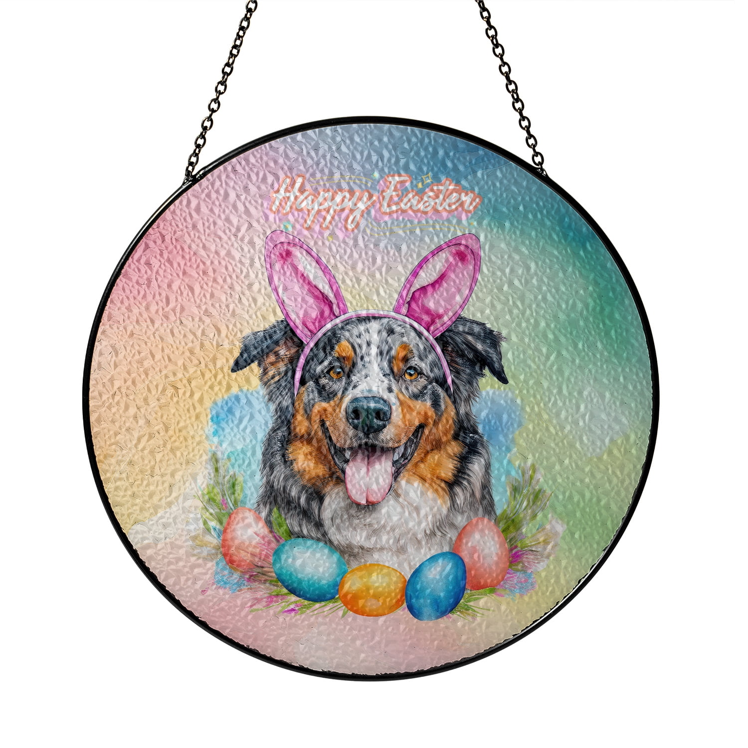 Happy Easter Australian Shepherd with Bunny Ear Headband and Flowers ...