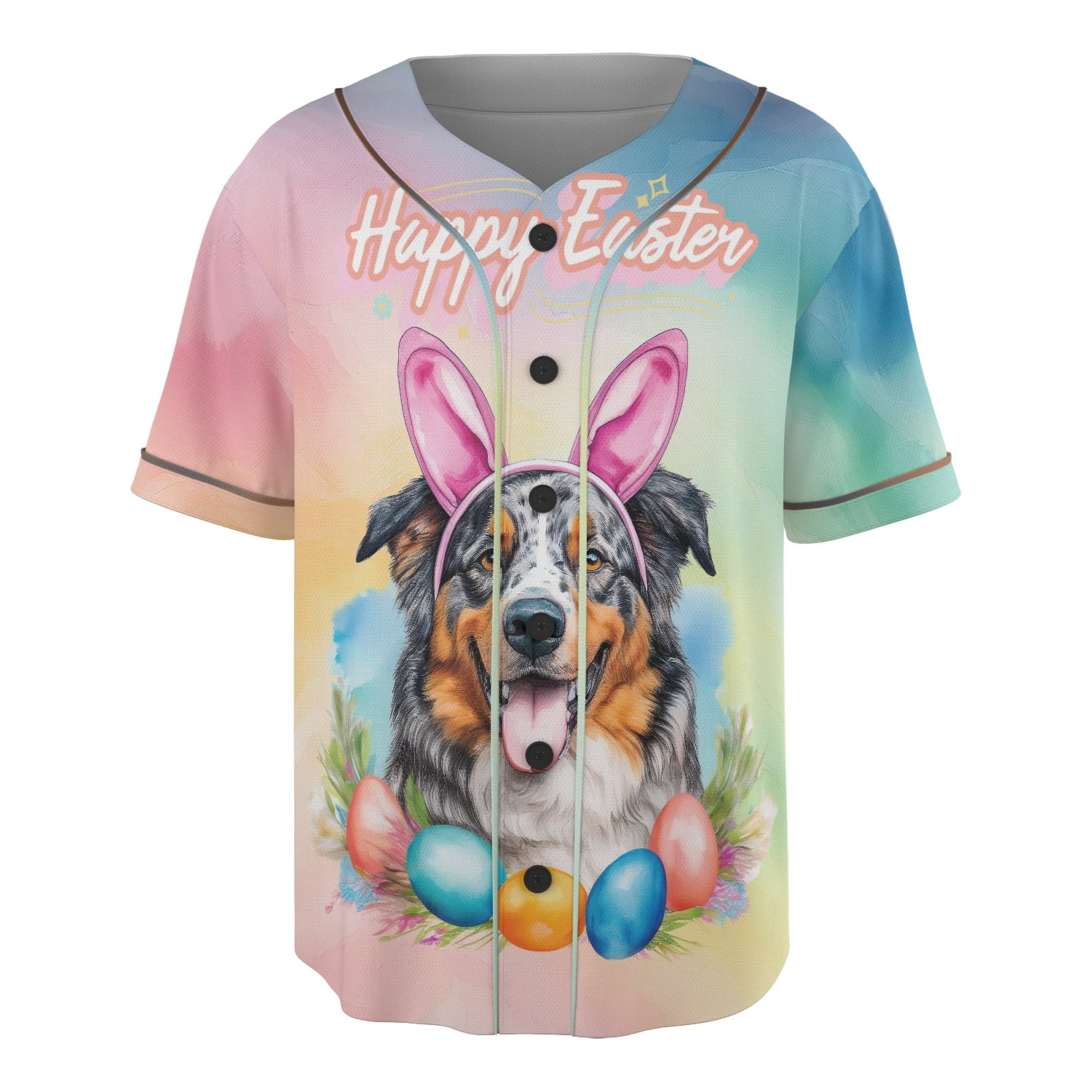 Happy Easter Australian Shepherd with Bunny Ear Headband and Flowers ...