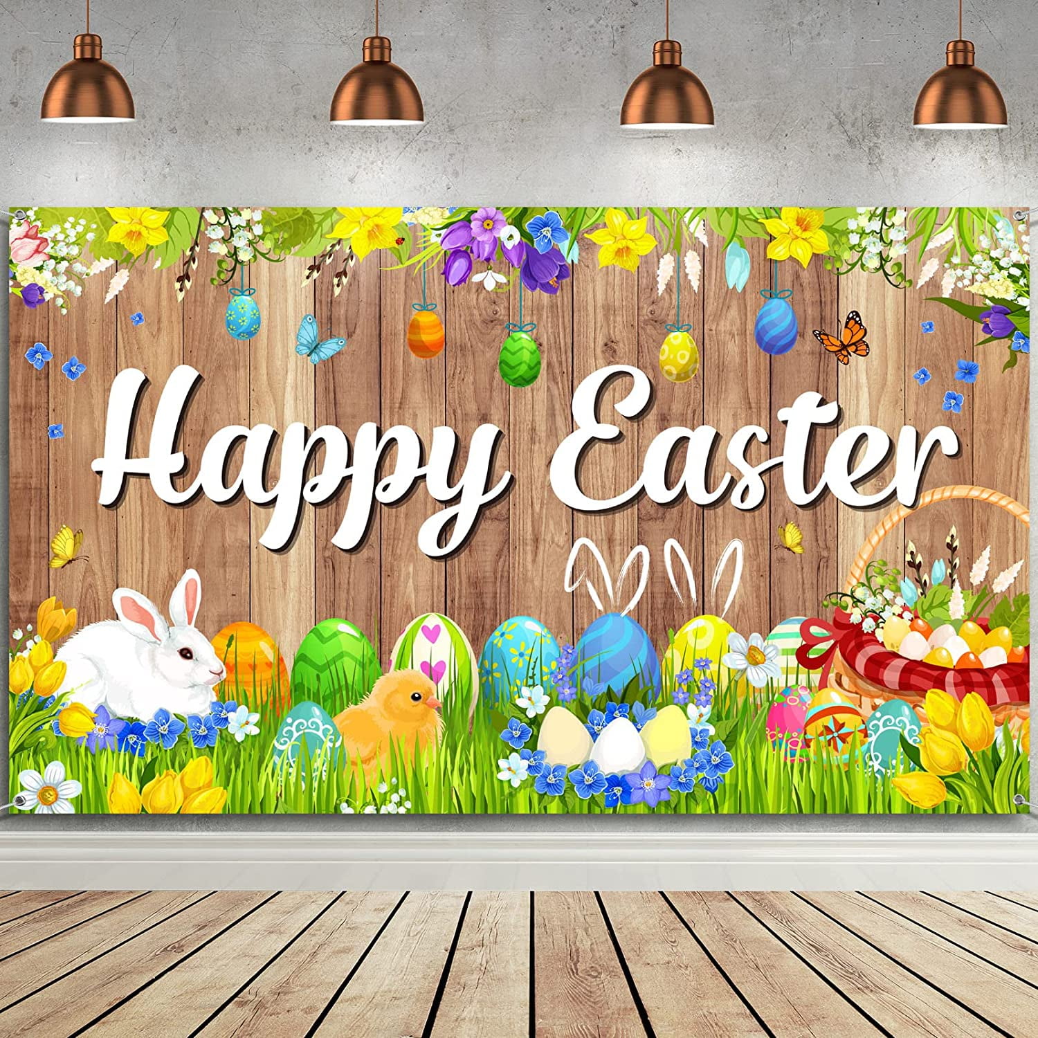 Happy Easter Backdrops Photography Banner Decorations Bunny Grassland ...