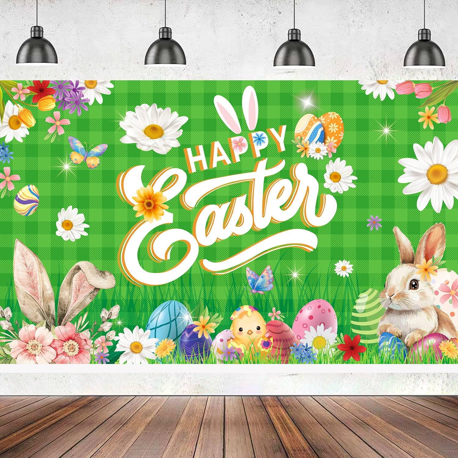 Happy Easter Banner, Large 71" X 43" Colorful Happy Easter Backdrop ...