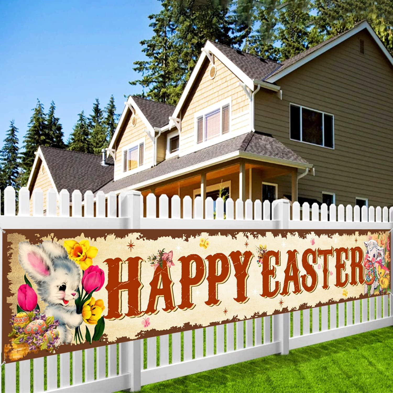 Happy Easter Banners Welcome Spring Easter Themed Party Banners Lawn ...