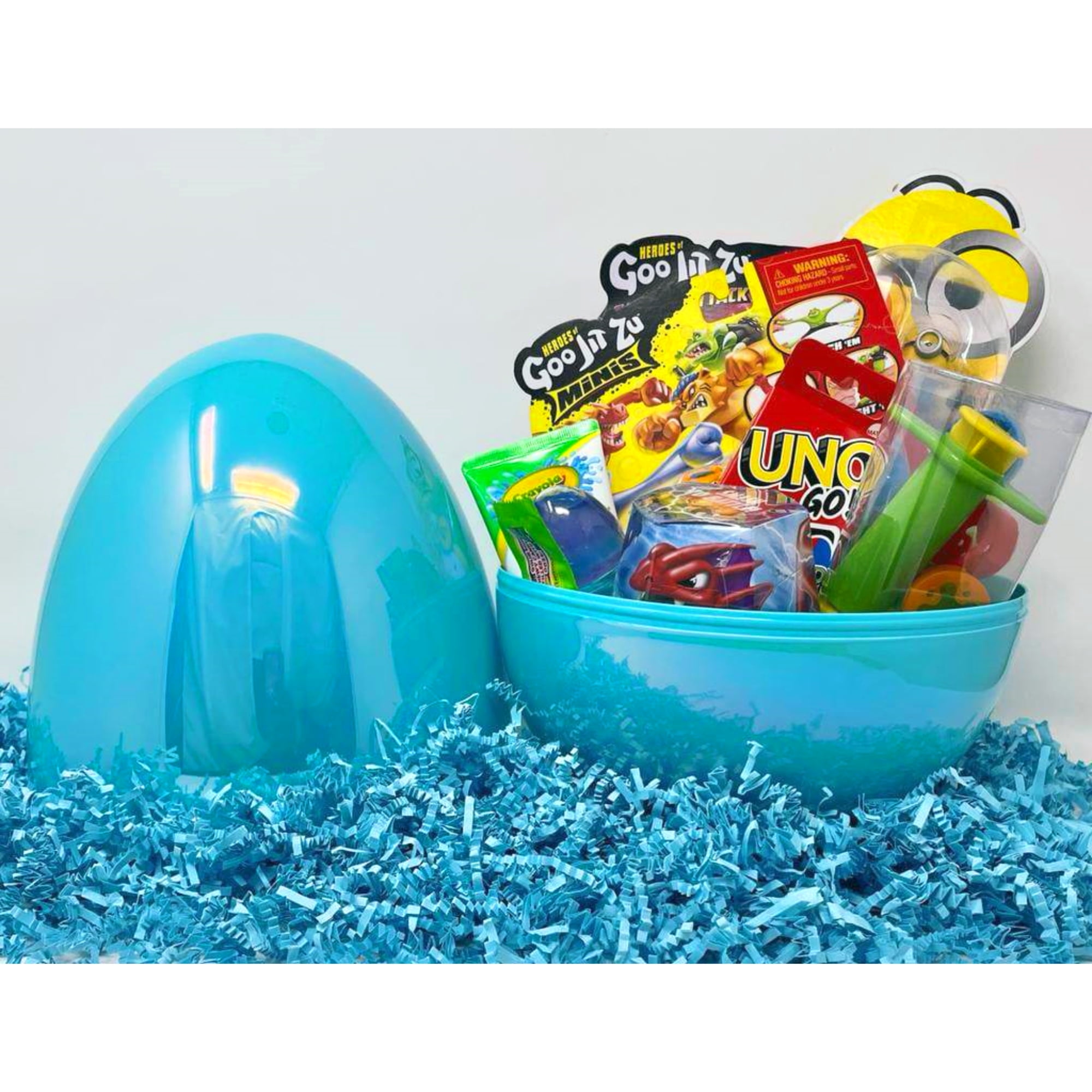Happy Easter Basket Giant Iridescent Blue Egg Gift Filled with 6 Must ...