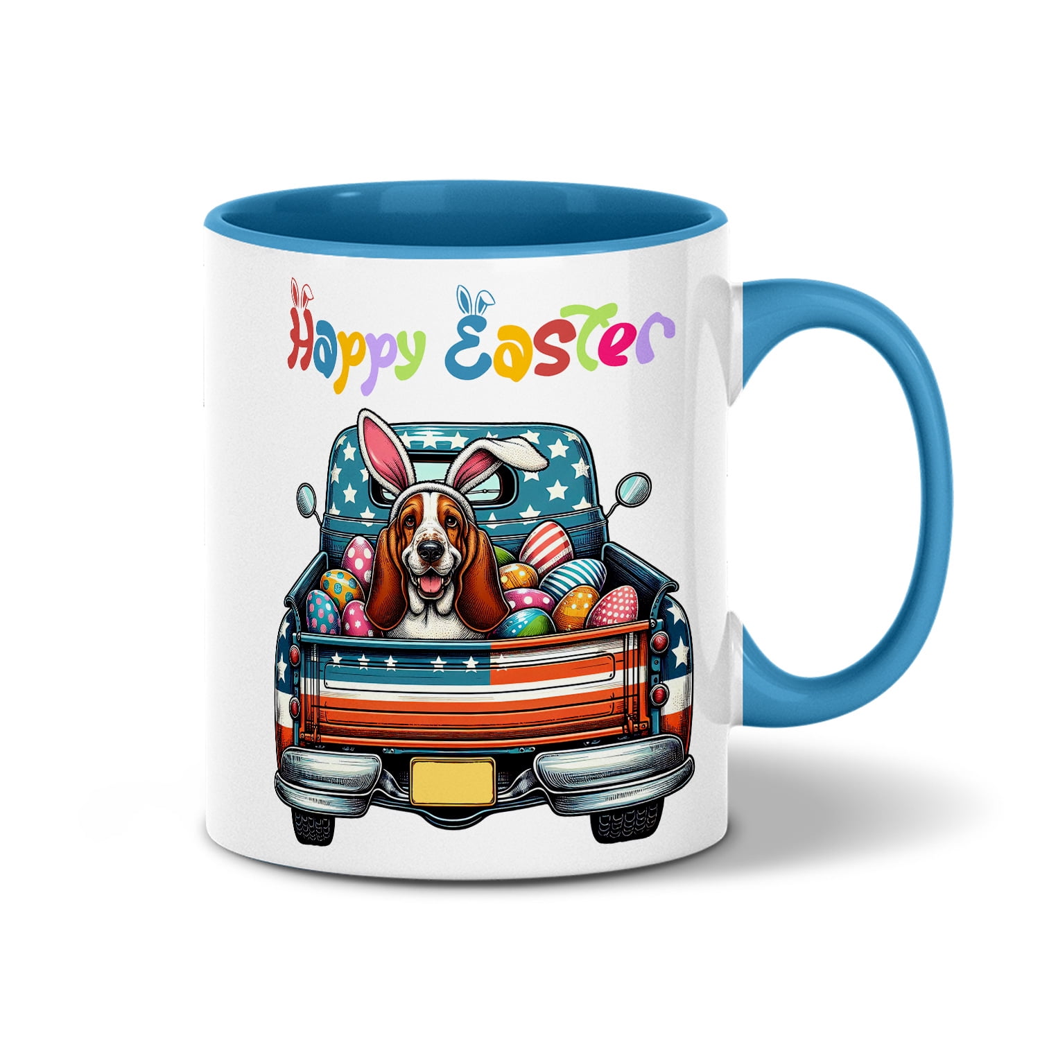 Happy Easter Basset Hound American Flag Truck 11oz Accent Two-tone Mug ...