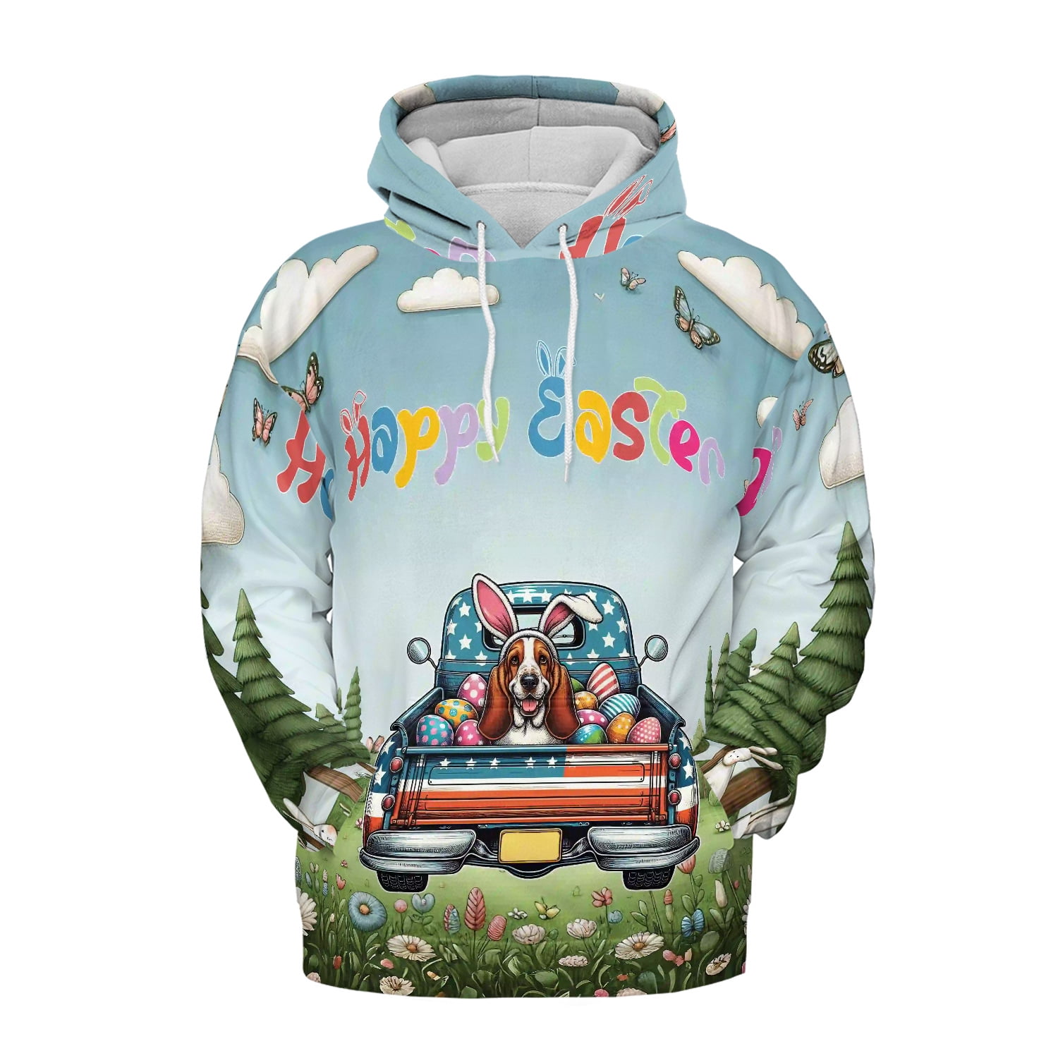Happy Easter Basset Hound American Flag Truck All Over Print 3D Hoodie ...
