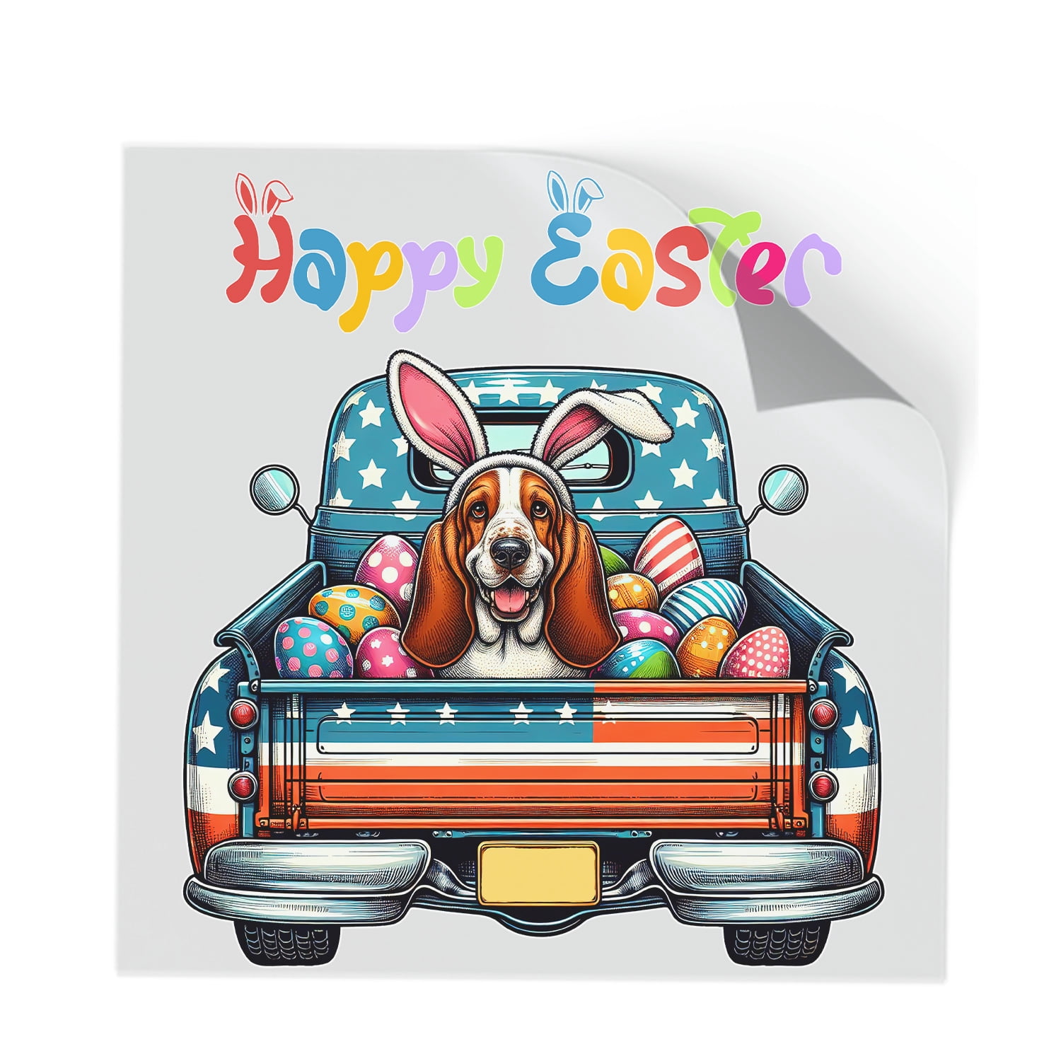 Happy Easter Basset Hound American Flag Truck Cutout Transfer Sticker ...