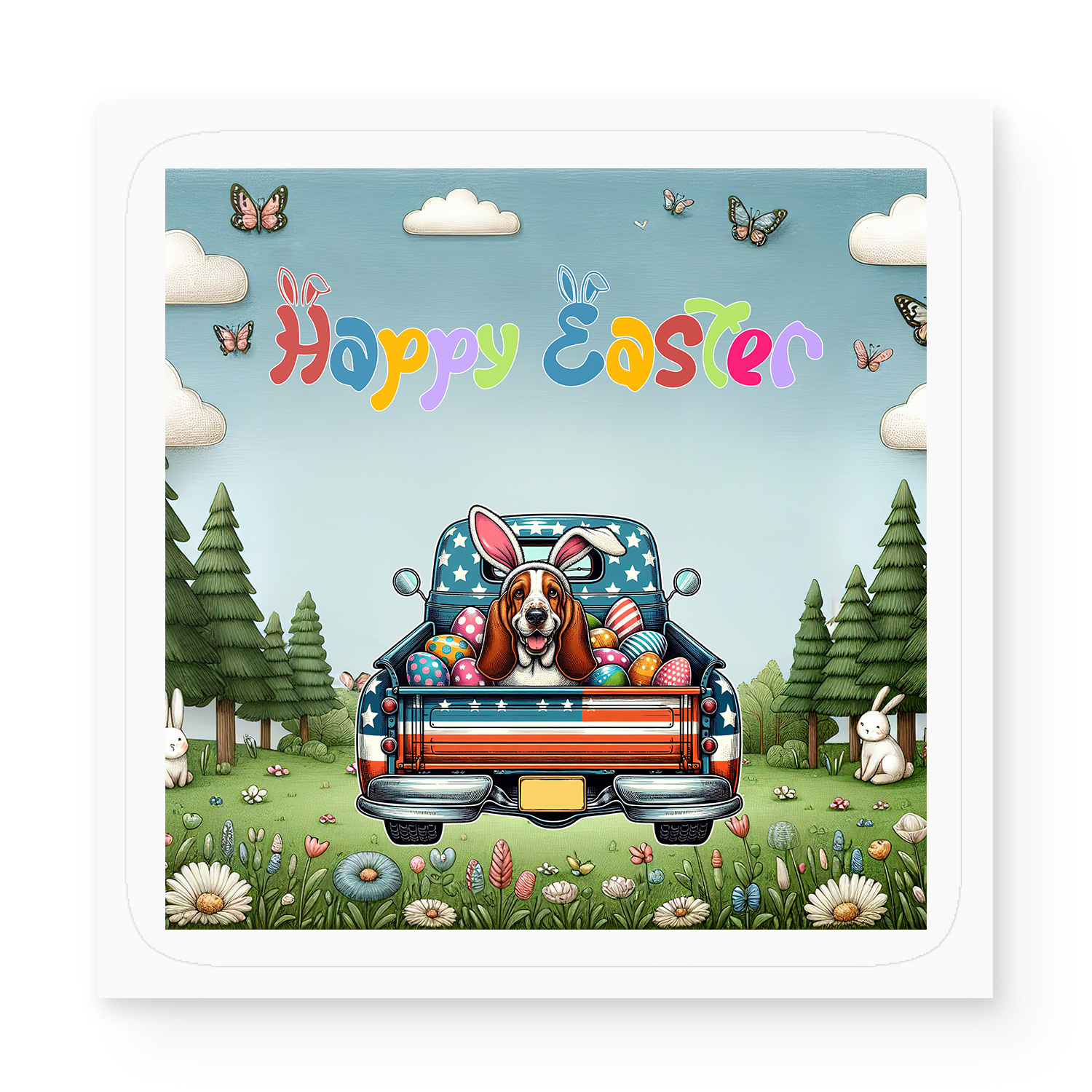 Happy Easter Basset Hound American Flag Truck Vinyl Sticker Bassets Dog ...