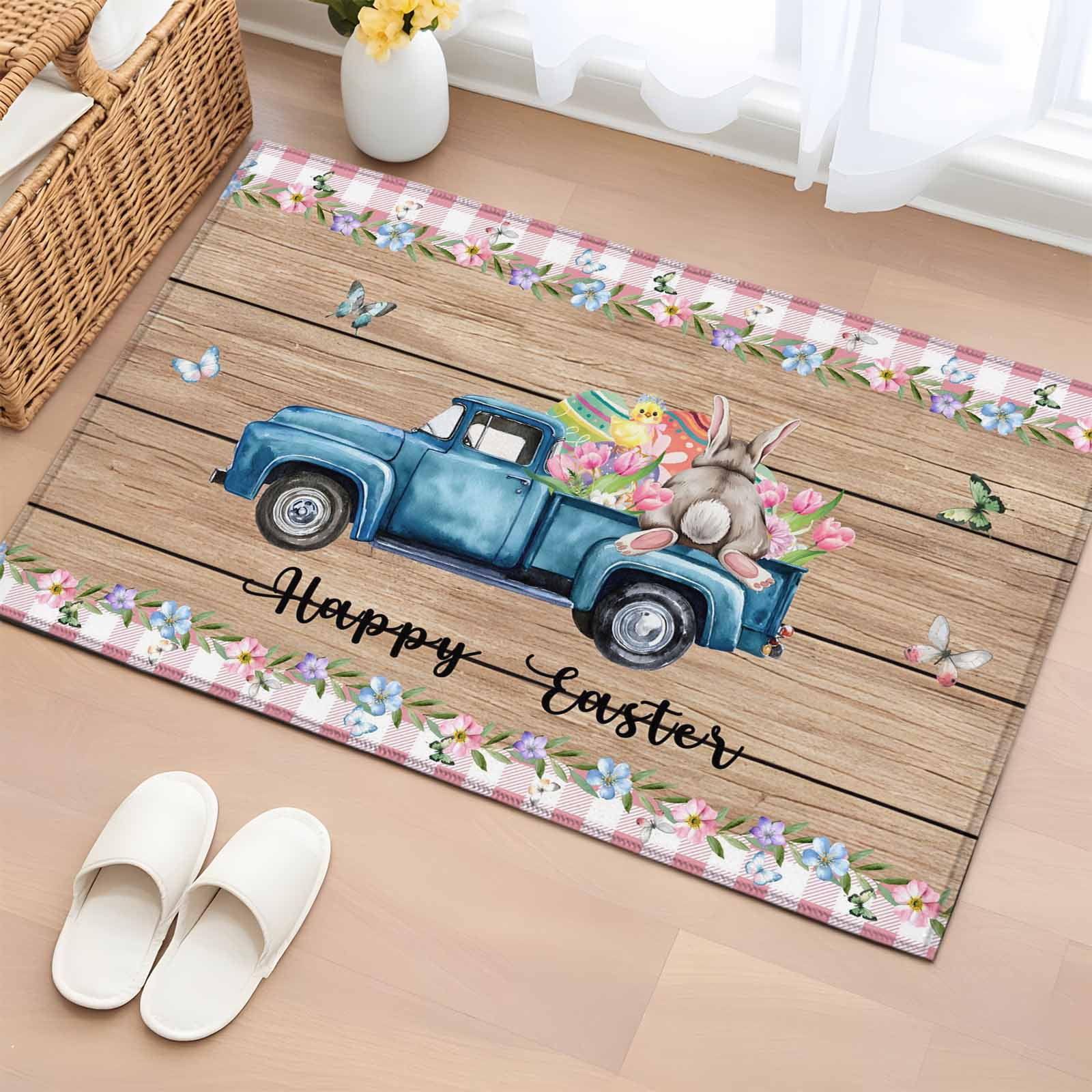 Happy Easter Bathroom Rug Washable 2x3 Entryway Rug Non Slip Vintage ...