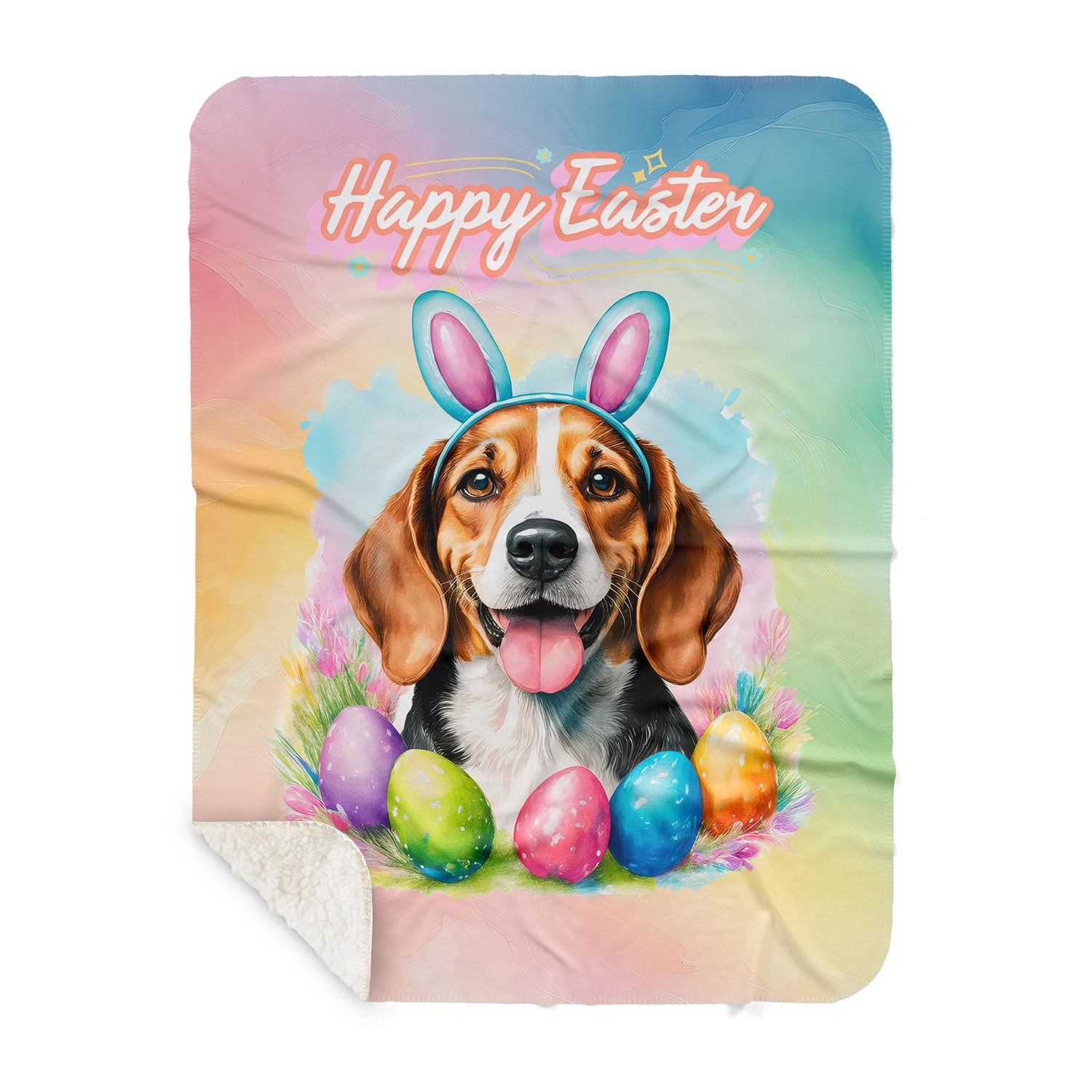 Happy Easter Beagle with Bunny Ear Headband and Flowers Cozy Sherpa ...
