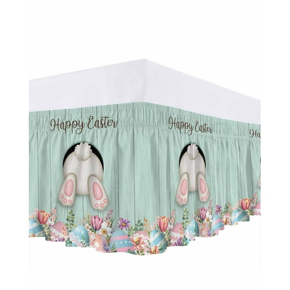 Happy Easter Bed Skirt Queen Size 16 Inch Drop, White Rabbit Tail Pink ...