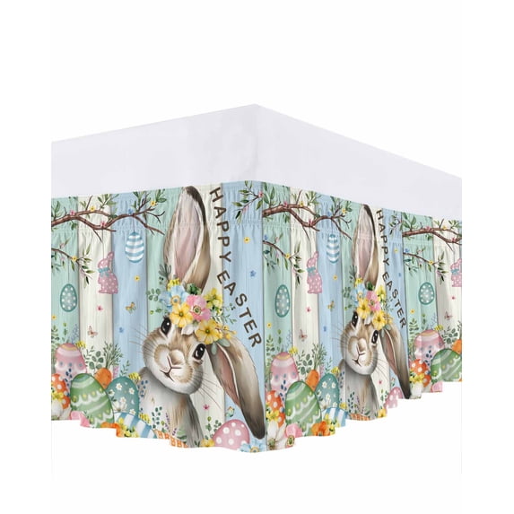 Happy Easter Bed Skirt Queen Size 18 Inch Drop, Bunny Floral Egg Trees ...