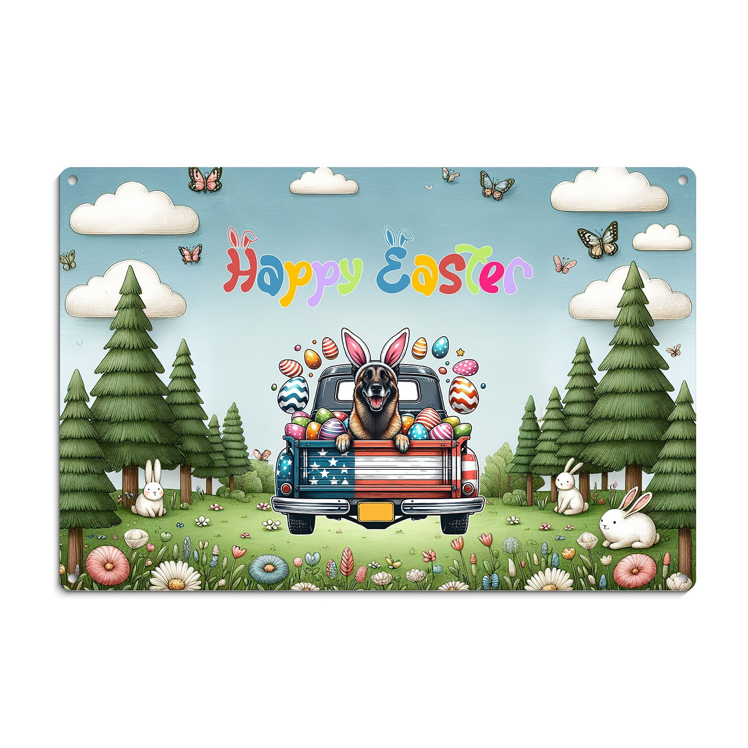 Happy Easter Belgian Malinois American Flag Truck Horizontal Metal ...
