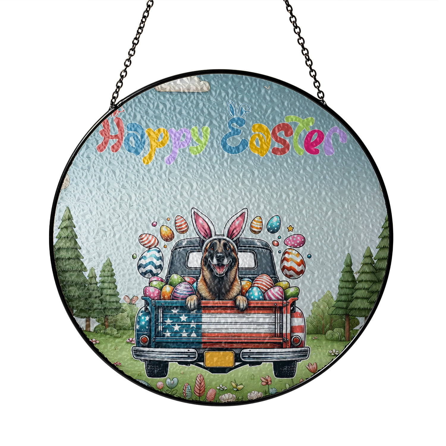 Happy Easter Belgian Malinois American Flag Truck Stained Glass ...