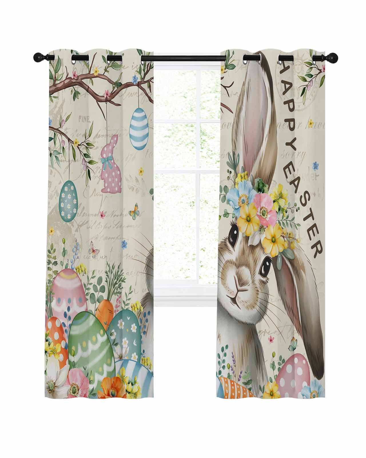 Happy Easter Blackout Curtains for Bedroom Living Room, Bunny Floral ...