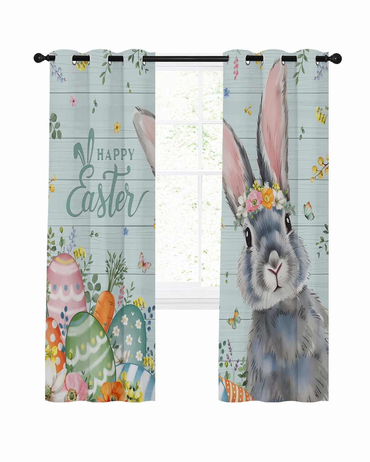 Happy Easter Blackout Curtains for Bedroom Living Room, Spring Floral ...
