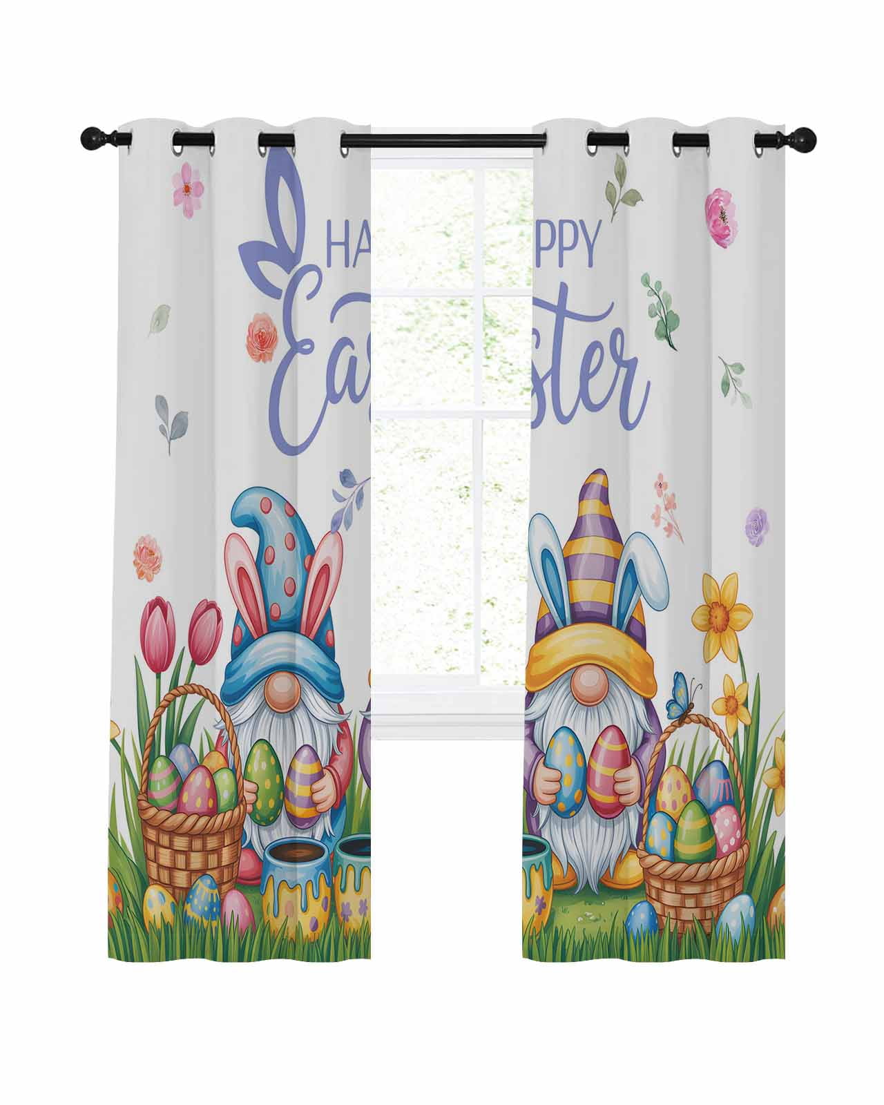 Happy Easter Blackout Curtains for Bedroom Living Room, Spring Gnomes ...