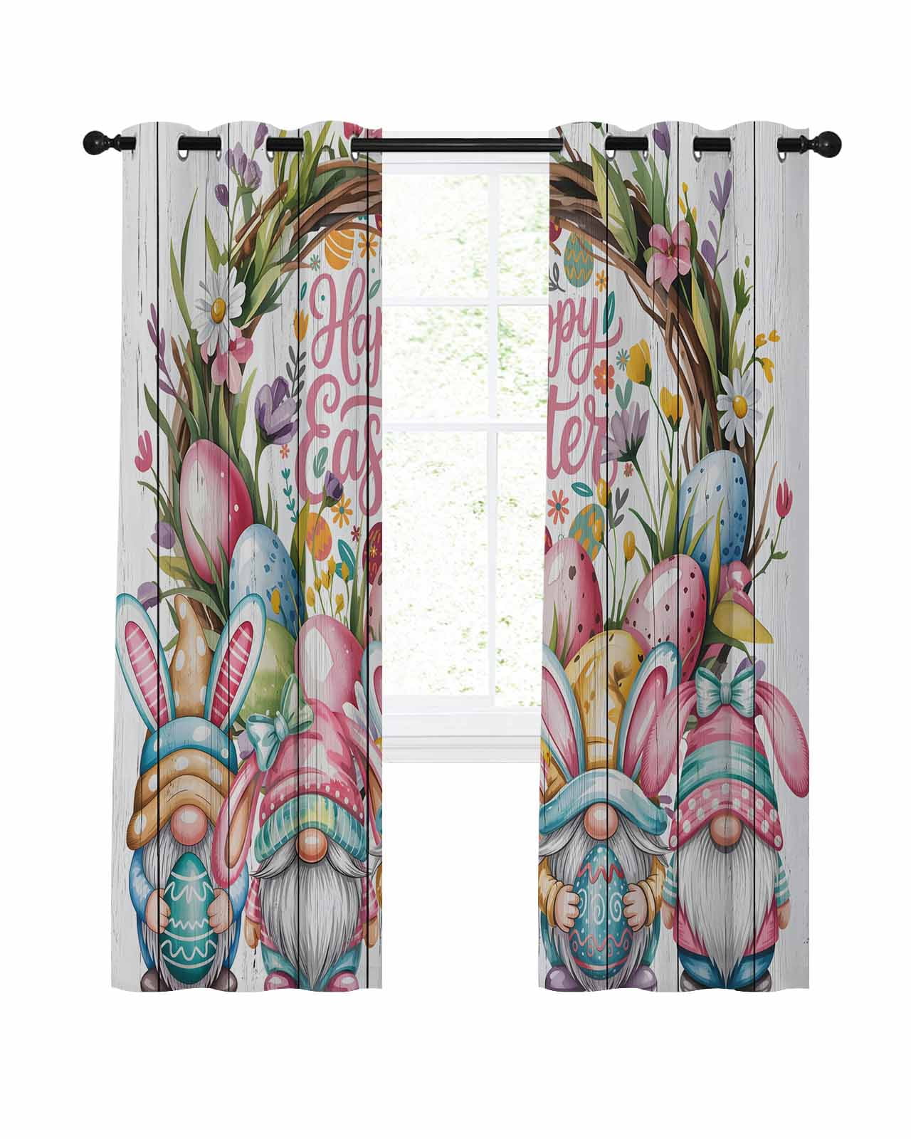 Happy Easter Blackout Curtains for Living Bedroom, Easter Rabbit Ears ...