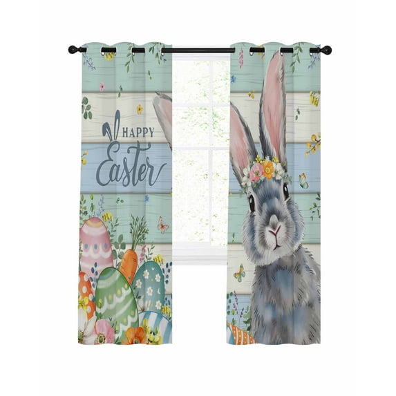 Happy Easter Blackout Curtains for Living Bedroom, Spring Floral Rabbit ...