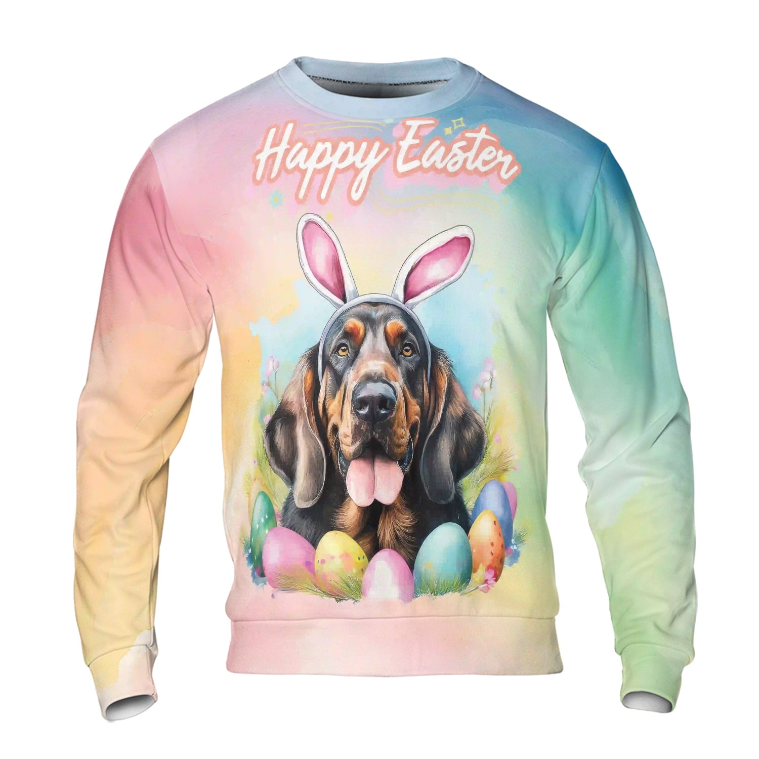 Happy Easter Bloodhound with Bunny Ear Headband and Flowers All Over ...