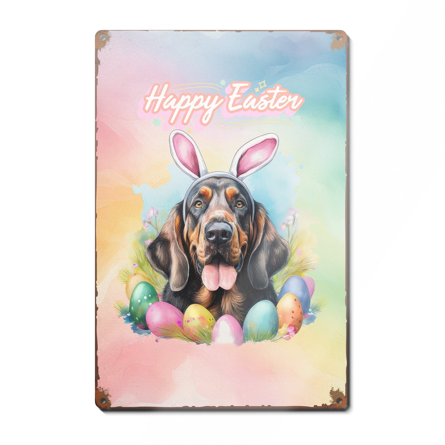 Happy Easter Bloodhound with Bunny Ear Headband and Flowers Vertical ...