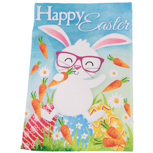 Happy Easter Blue Floral Daisy & Bunny Rabbit Garden Flag - Walmart ...