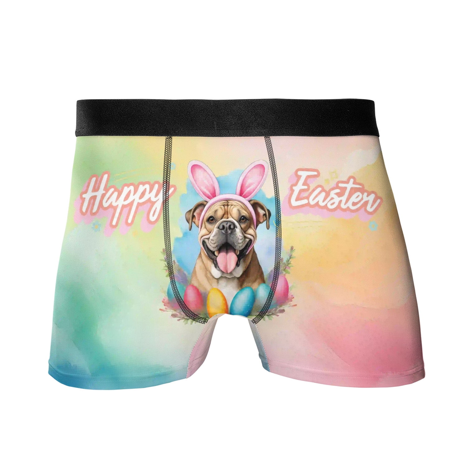 Happy Easter Bulldog with Bunny Ear Headband and Flowers All Over Print Boxer Briefs Underwear ...