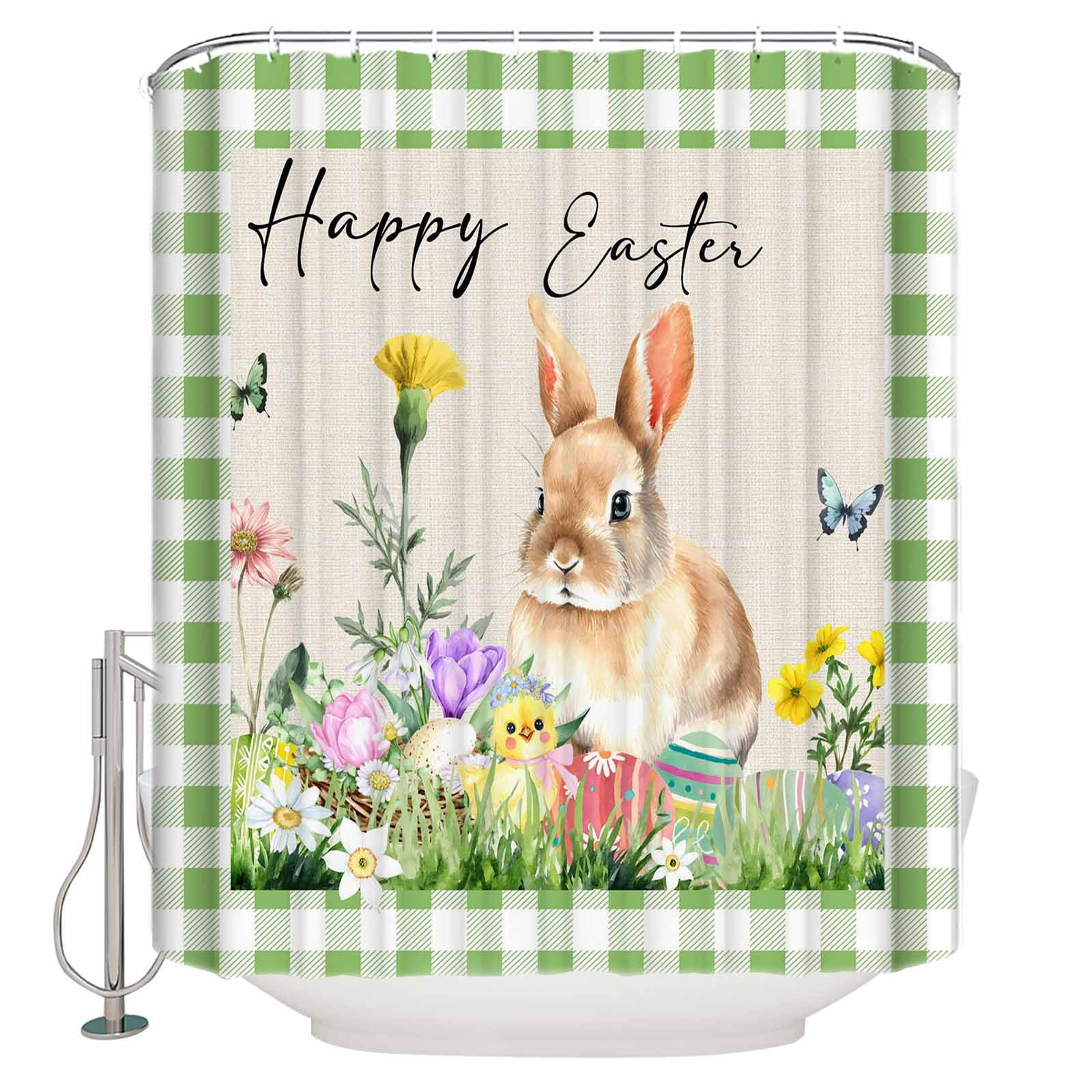 Happy Easter Bunny Bathroom Shower Curtains with 12 Hooks Polyester ...