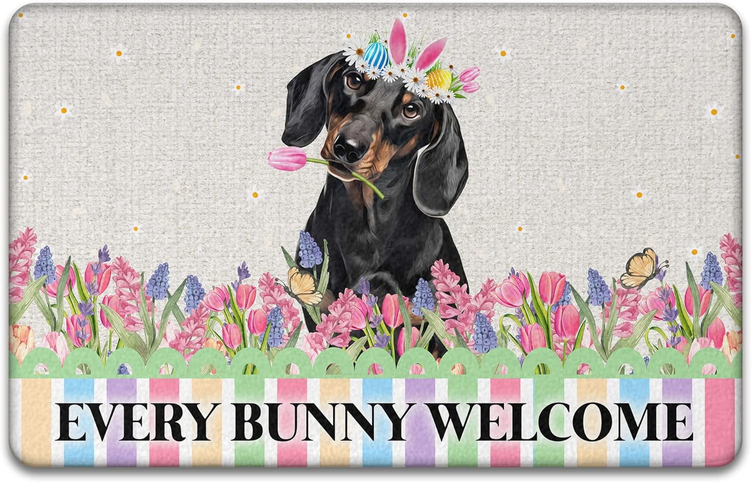 Happy Easter Bunny Decorative Welcome Door Mat, Spring Tulip Floral ...