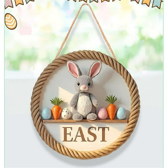 Happy Easter Bunny Door Signs Easter Eggs Rabbit Front Door Hanger ...