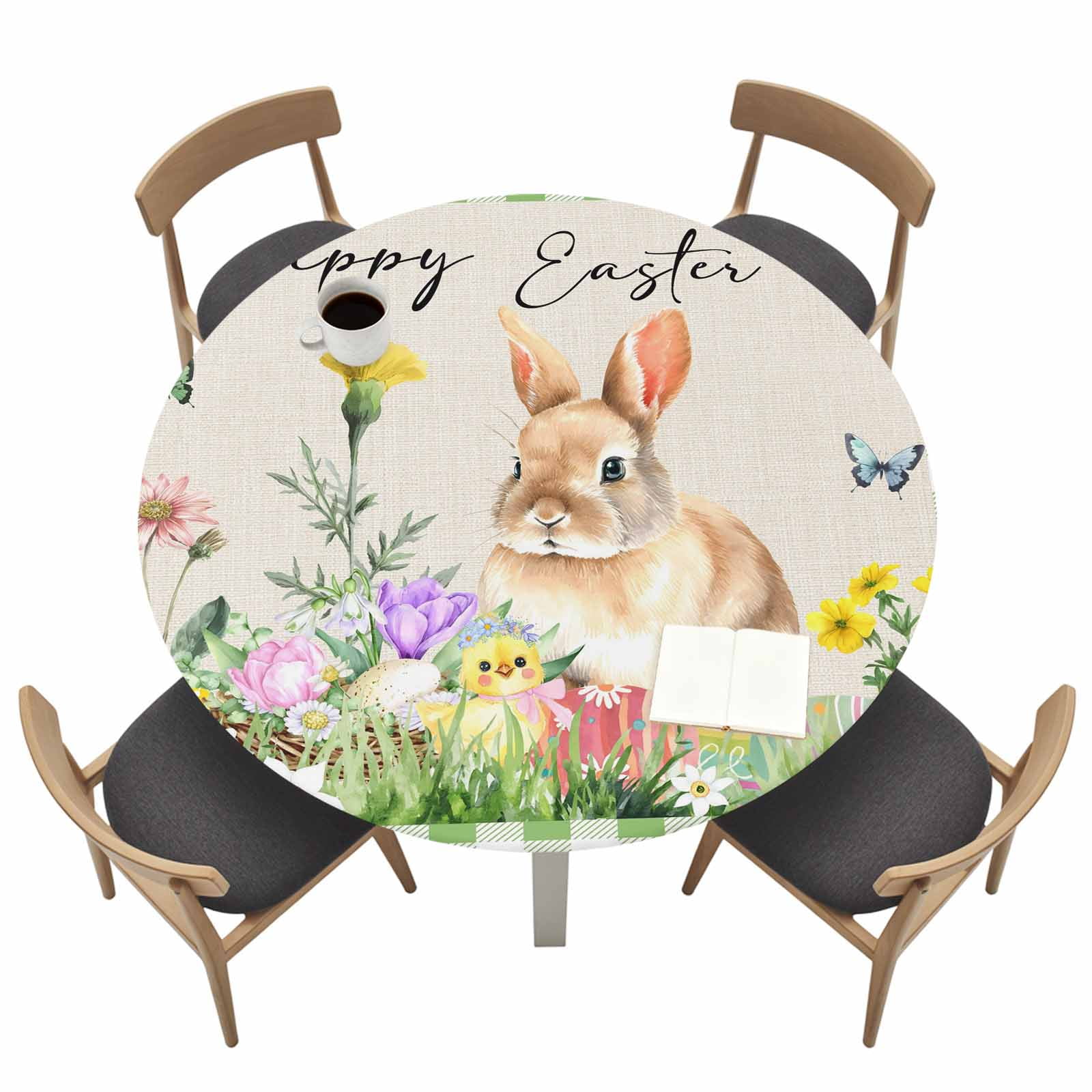 Happy Easter Bunny Fitted Tablecloth with Elastic Edged, Round Table ...