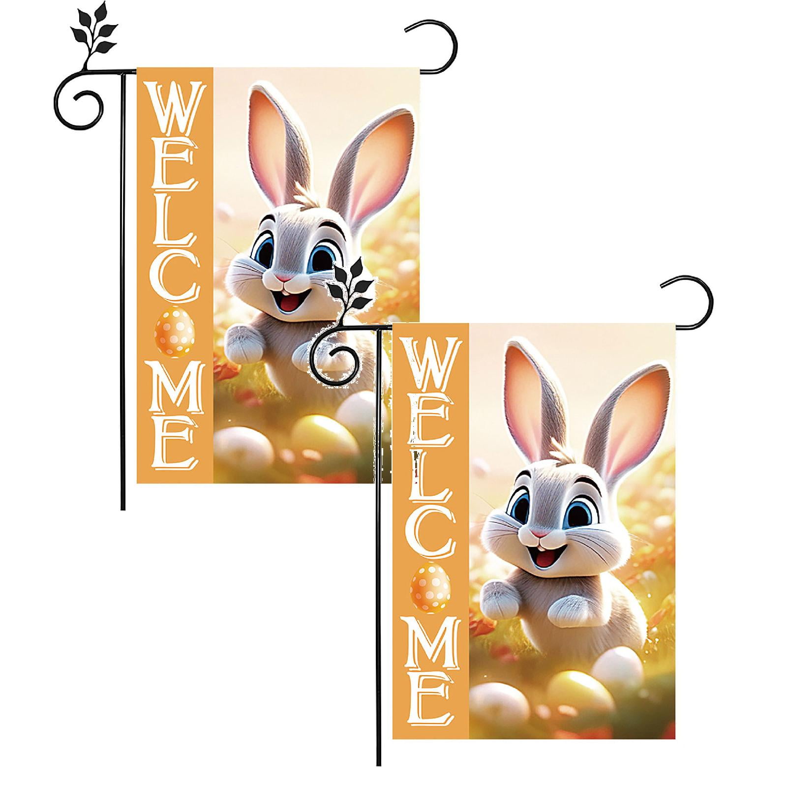 Happy Easter Bunny Garden Flag 12x18 Double Rabbit Outdoor Flags Easter ...