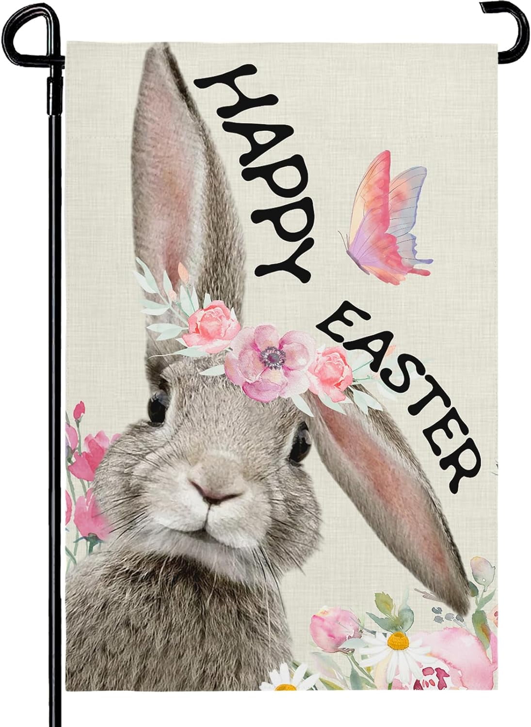 Happy Easter Bunny Garden Flag Rabbit Spring Flower Butterfly Yard ...