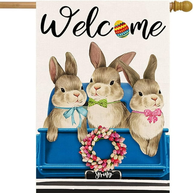 Happy Easter Bunny House Flag 28 x 40 Inch Welcome Spring Decorative ...