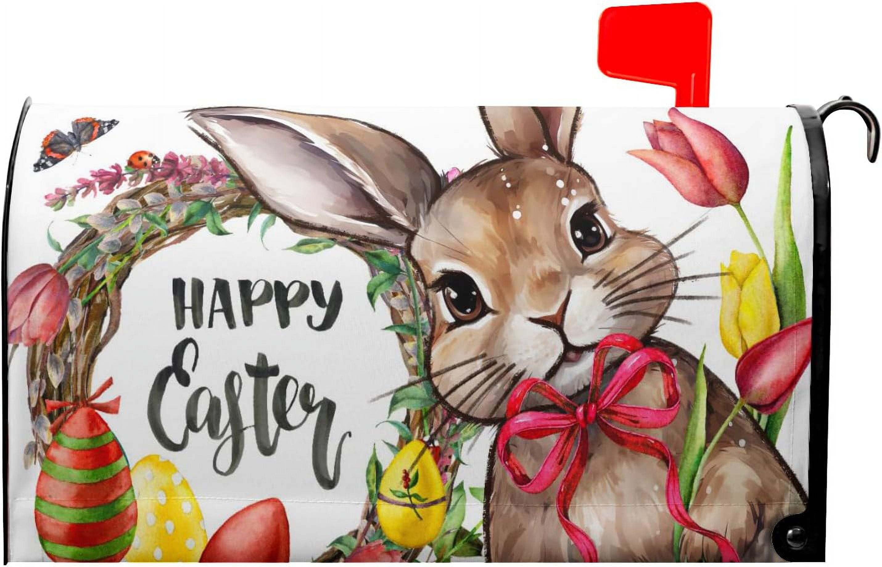 Happy Easter Bunny Magnetic Mailbox Covers Cute Rabbit with Egg Flower ...