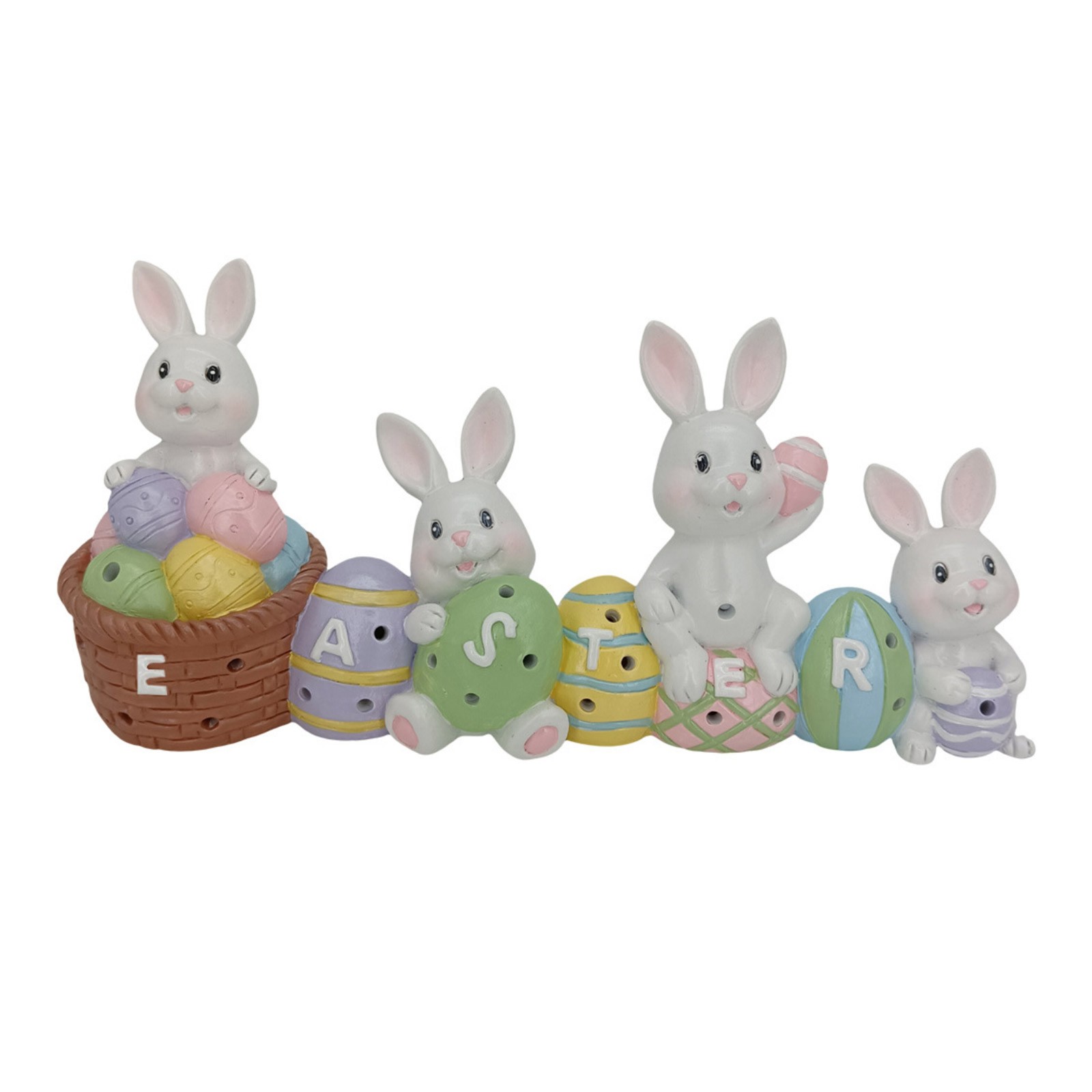 Happy Easter Bunny Statue Rabbit Holding Eggs Figurines with Light ...