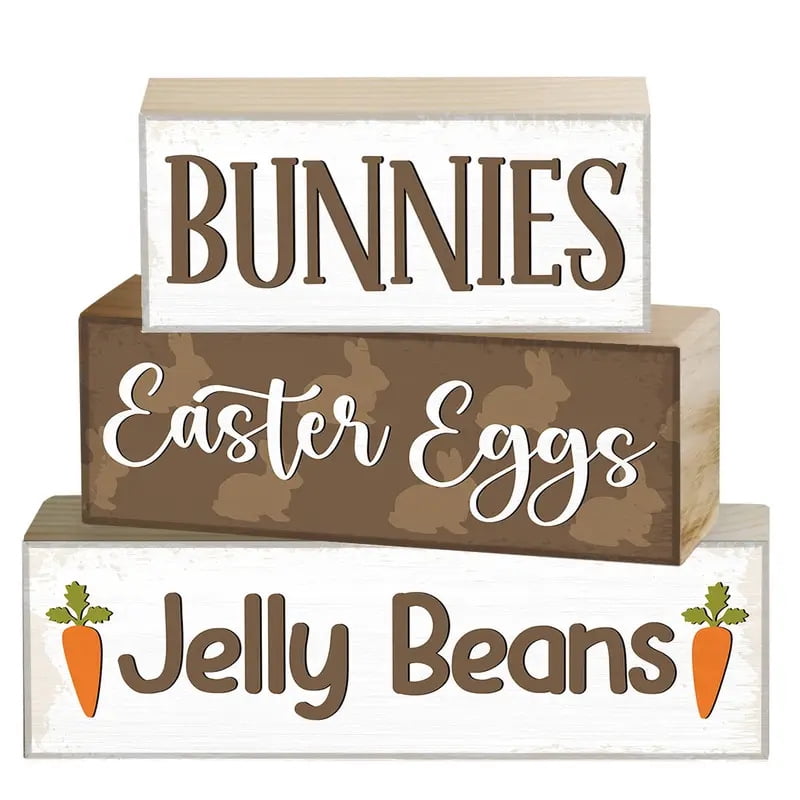 Happy Easter Bunny Table Sign Decorations, Easter Wooden Block Tabletop ...