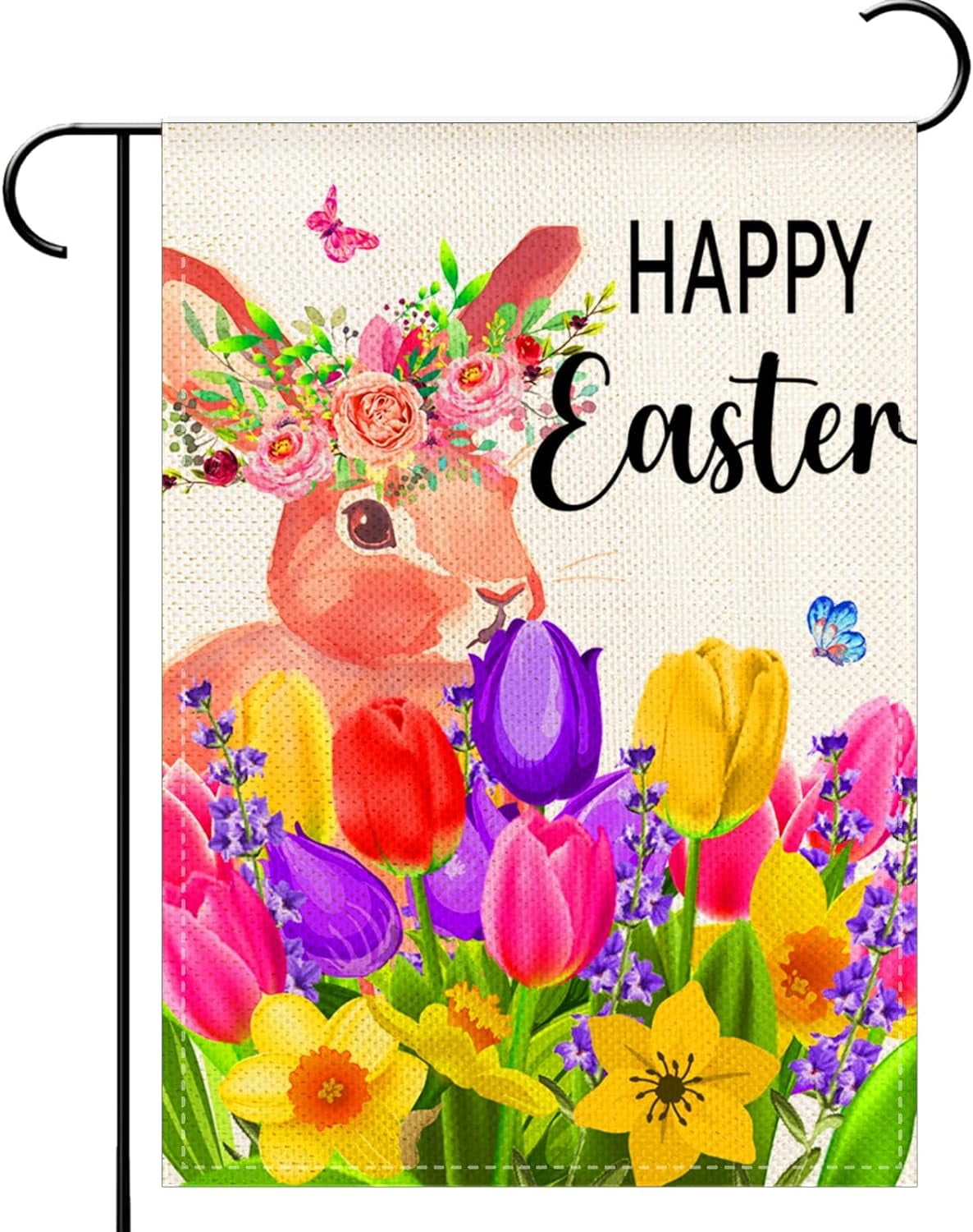 Happy Easter Bunny Tulip Garden Flags double sided,Spring Seasonal ...