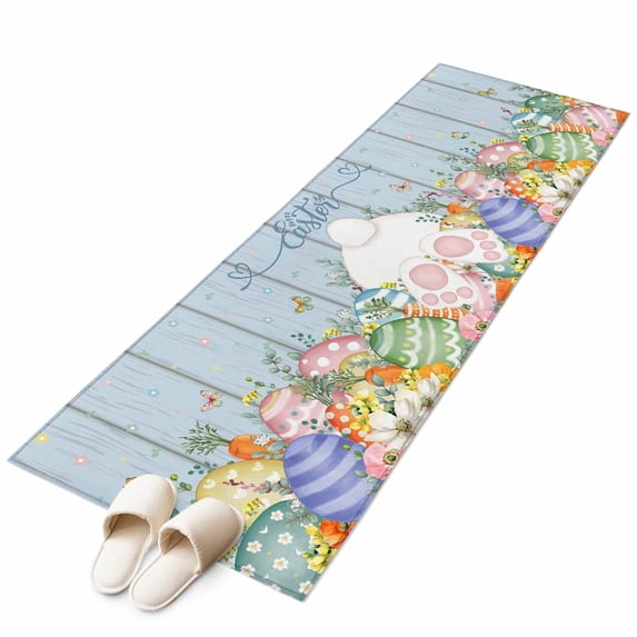 Happy Easter Bunny Washable Area Rug 2 x 6 ft Spring Rabbit Eggs Carrot ...