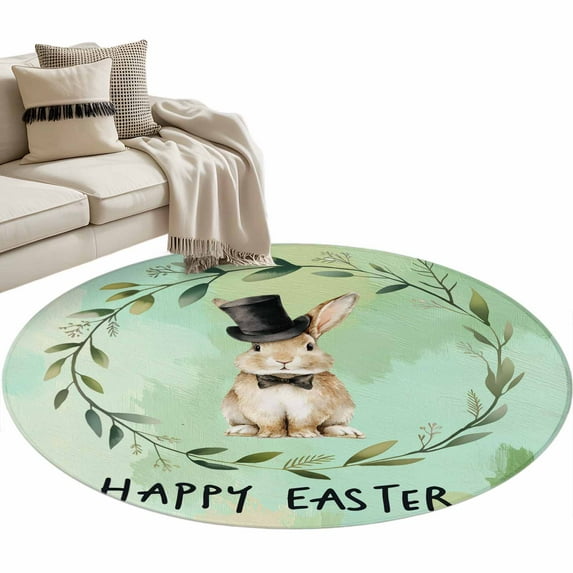 Happy Easter Bunny Washable Round Area Rug 4 ft, Spring Cute Rabbit ...