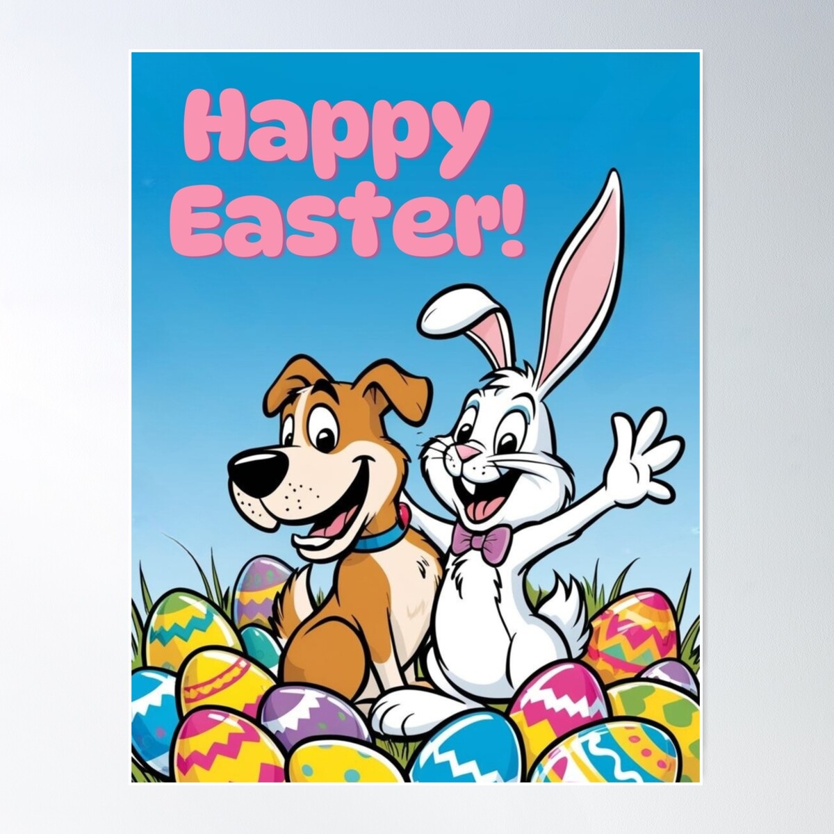 Happy Easter Cartoon Poster Wall Art, Modern Wall Decor For Living Room ...