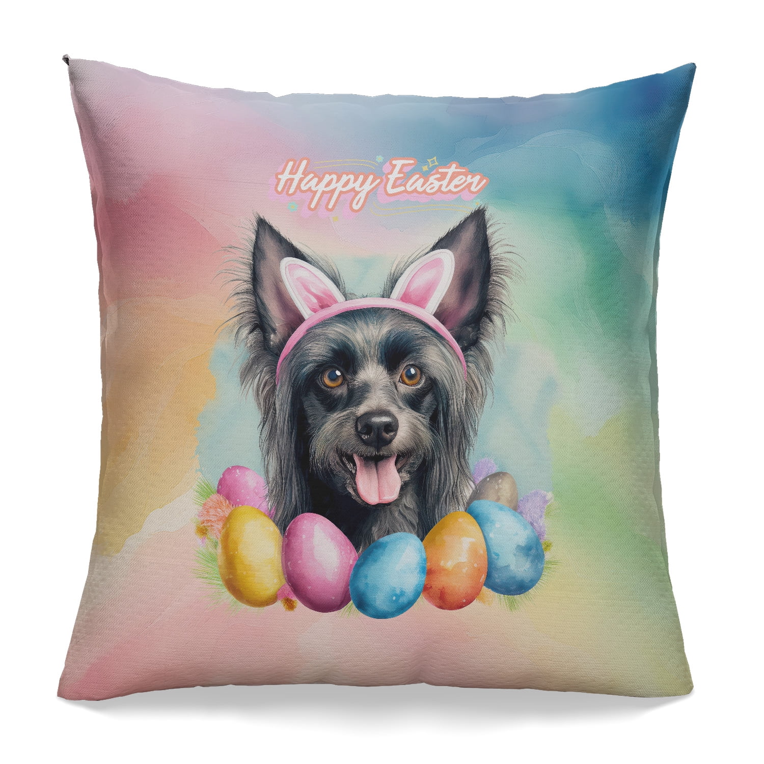 Happy Easter Chinese Crested with Bunny Ear Headband and Flowers ...