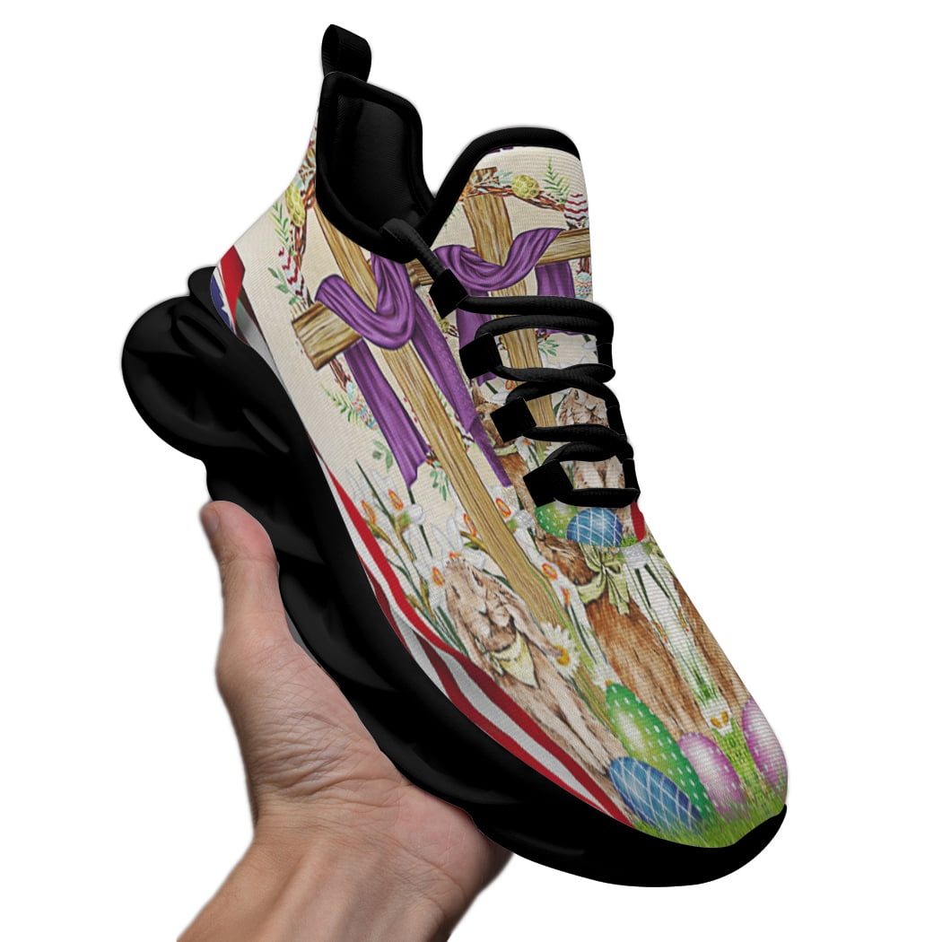 Happy Easter Christian Cross Bunny Easter Shoes Sneakers Black Size 9.5 ...