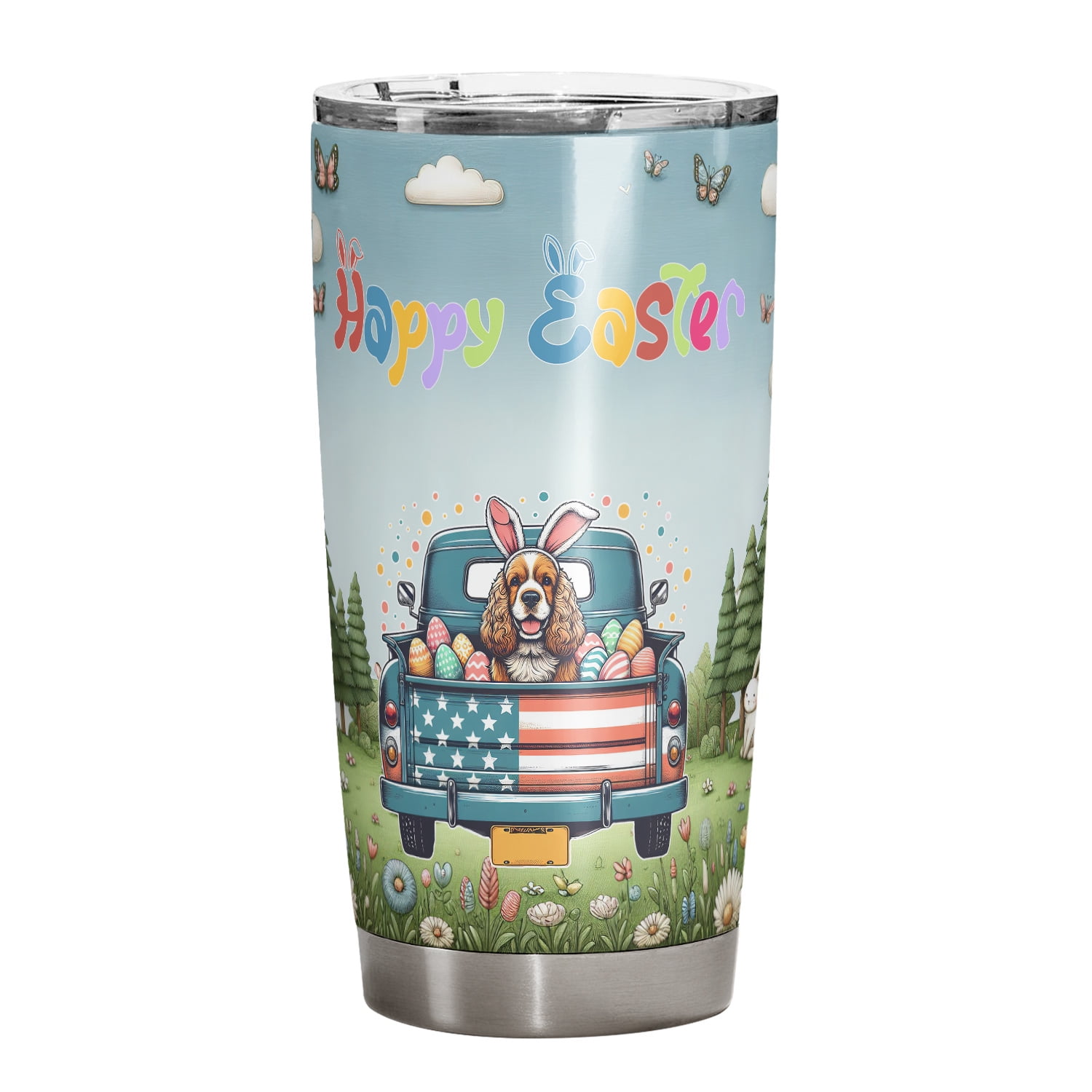Happy Easter Cocker Spaniel American Flag Truck Bunny Ears 20oz ...