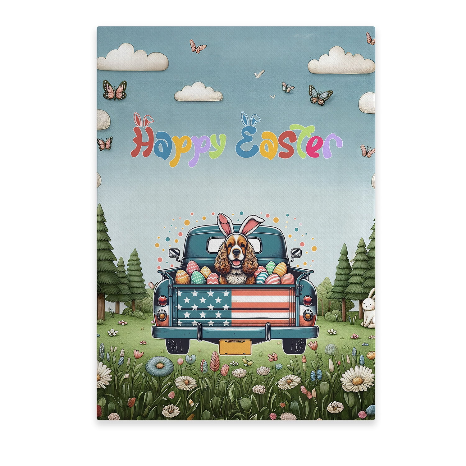 Happy Easter Cocker Spaniel American Flag Truck Bunny Ears Vertical ...