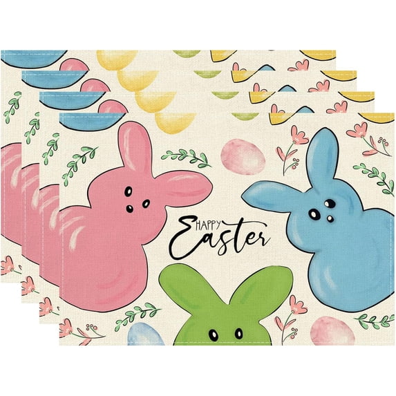 Happy Easter Colorful Bunny Rabbits Easter Round Placemats Set of 4 ...