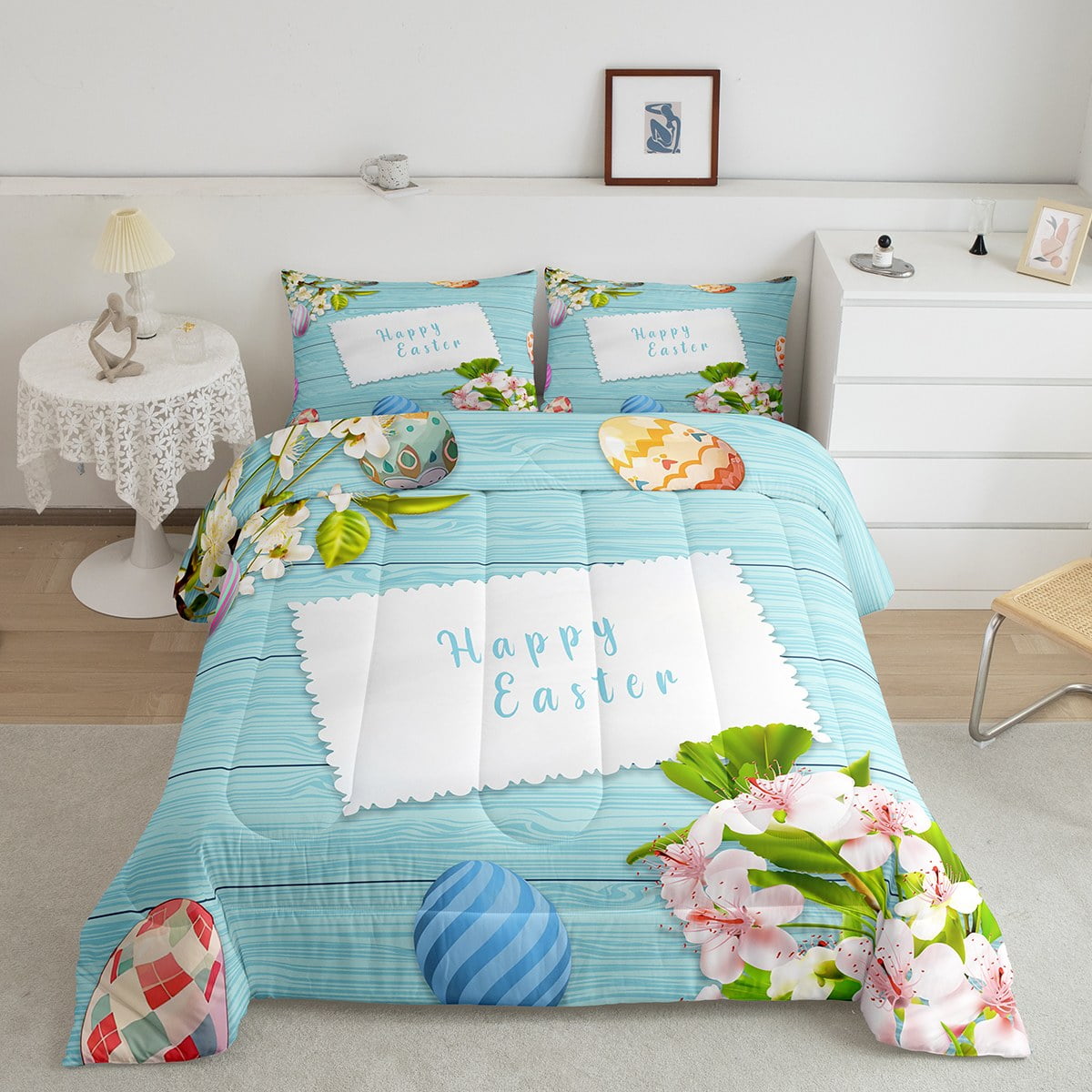 Happy Easter Comforter Set Colorful Easter Eggs Print Bedding 3 Piece ...
