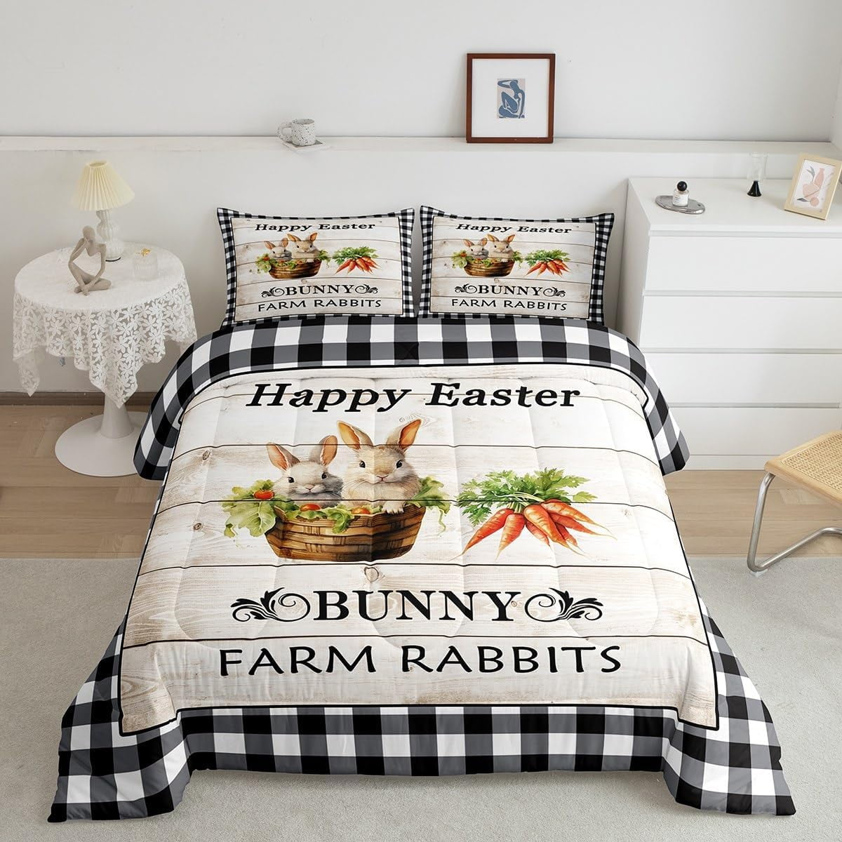 Happy Easter Comforter Set Queen Size Cute Rabbit Gnomes Bedding Set ...