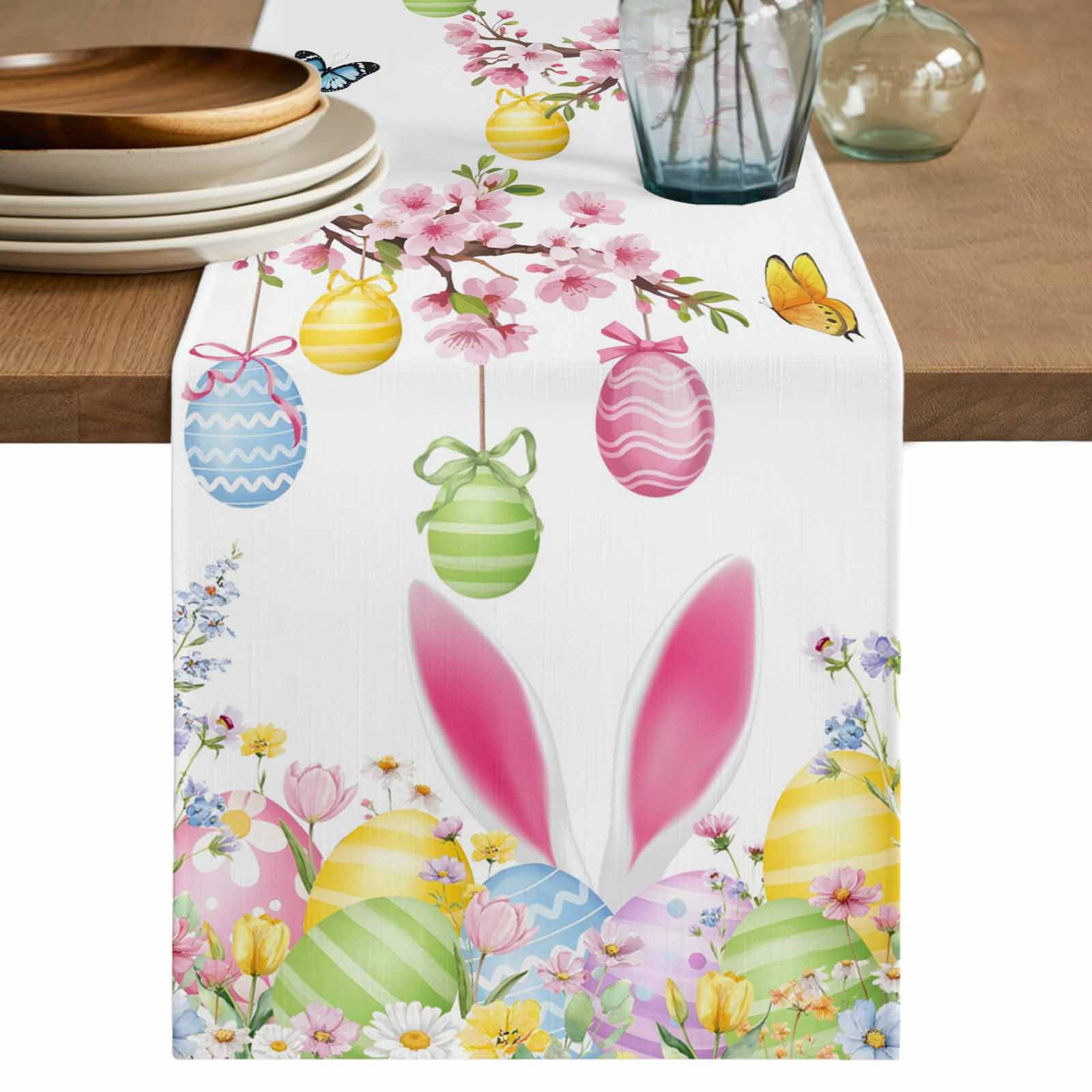 Happy Easter Cotton Linen Table Runner for Dining Kitchen, Spring ...