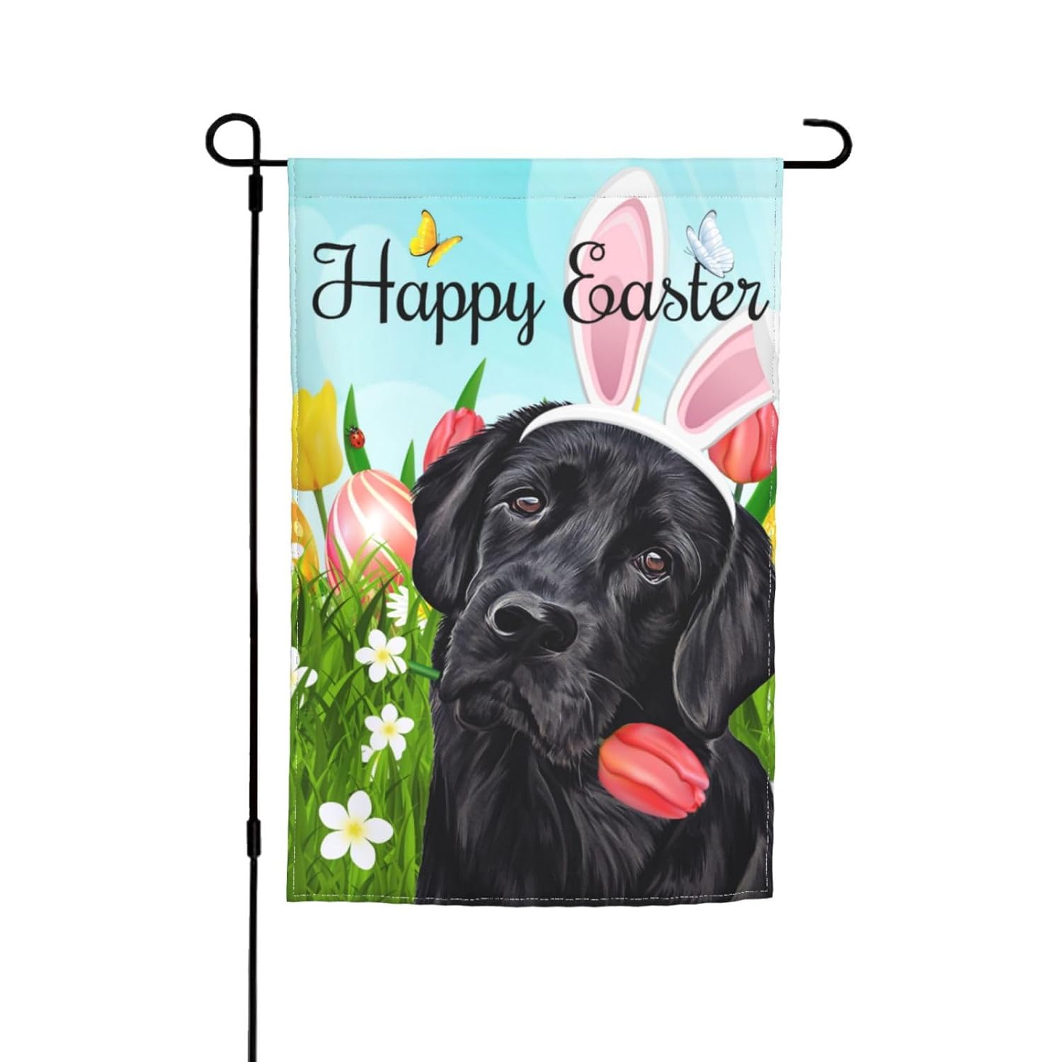 Happy Easter Cute Black Labrador Dog Gift Lab Retriever Eggs Tulip ...