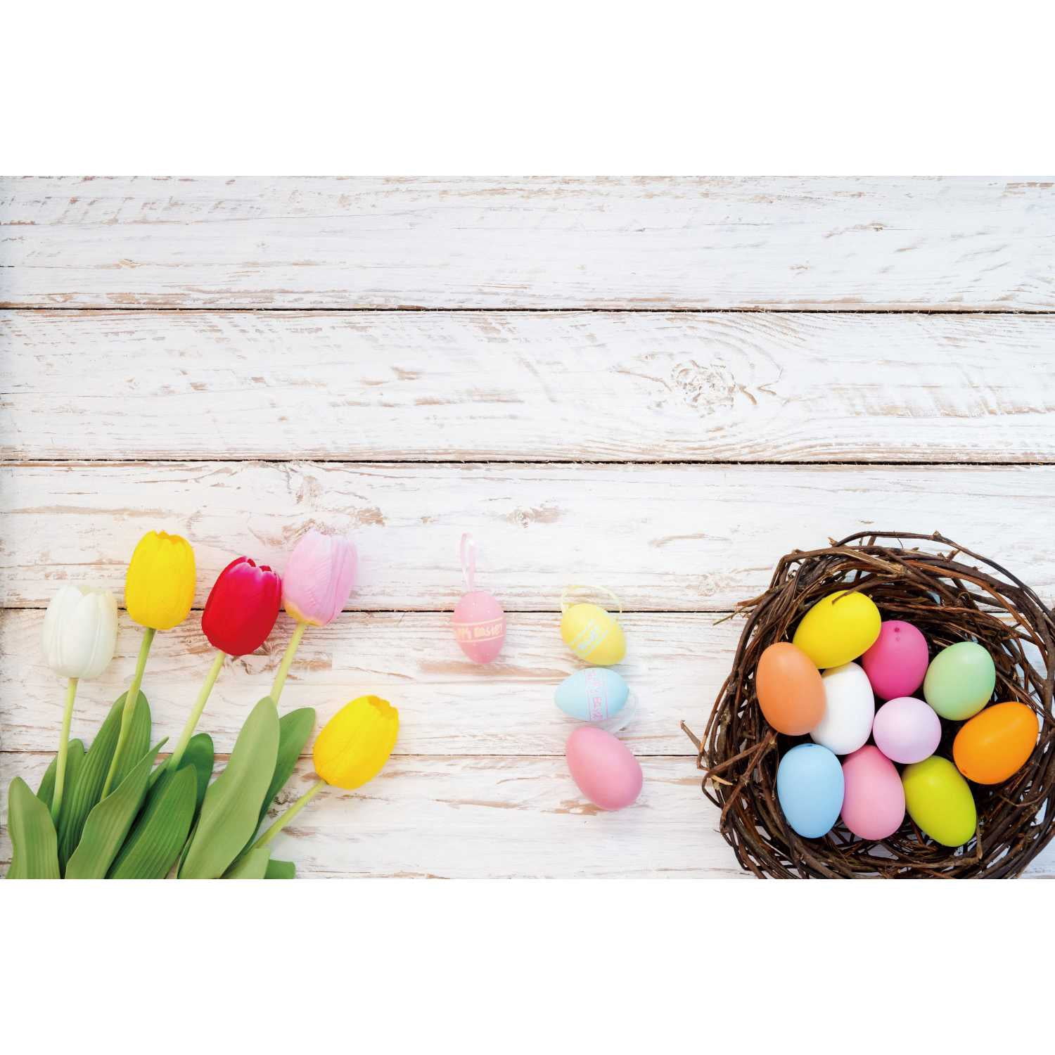 Happy Easter Day Backdrop for Photography White Wood Plank Egg Flower ...